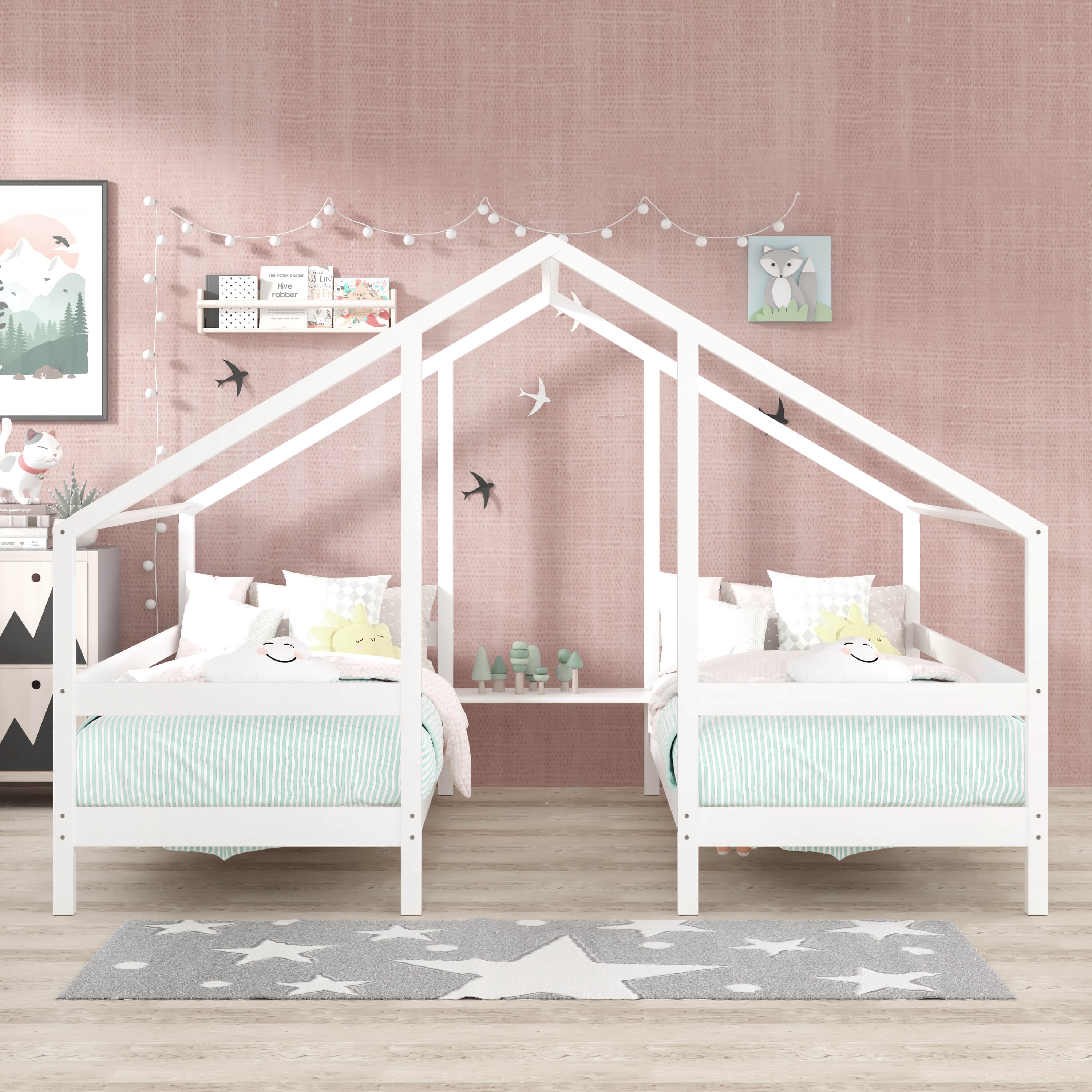 Harriet Bee Double Twin Size Triangular House Beds | Wayfair