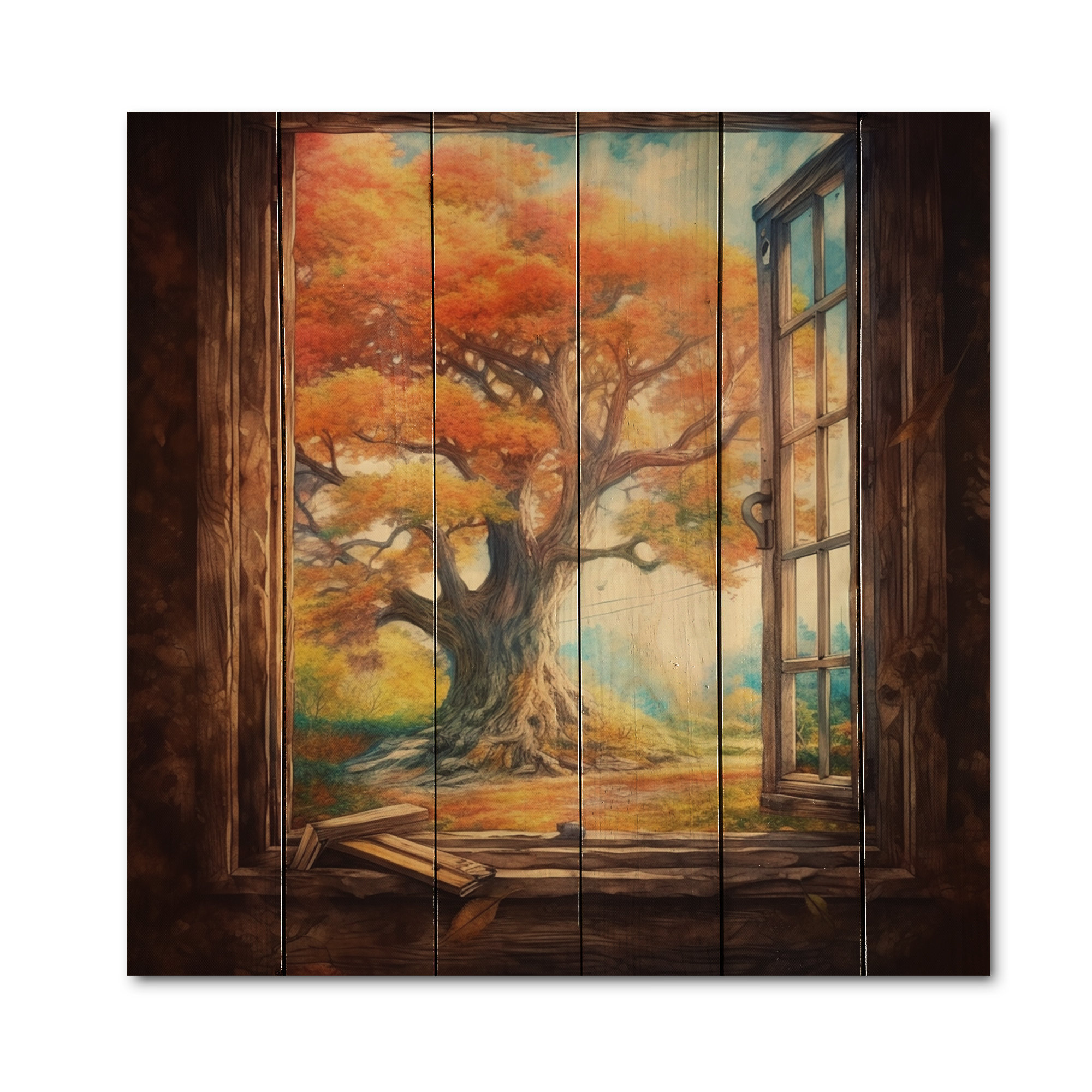 Red Barrel Studio® Window View of Vibrant Tree II - Tree Floral Print ...