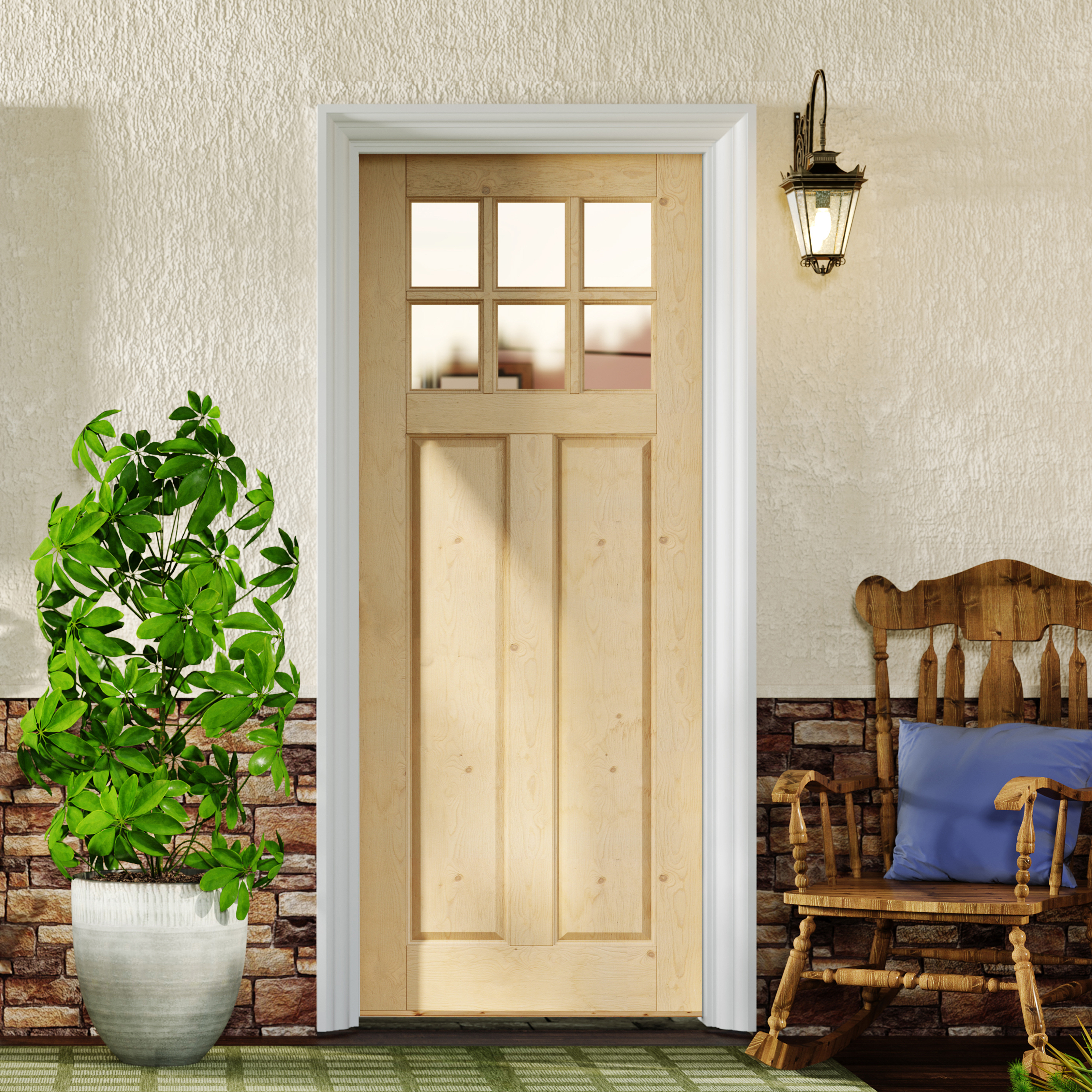 DOOOLI Exterior Door - 9 Lite Clear Glass Solid Pine Wood Front Entry ...