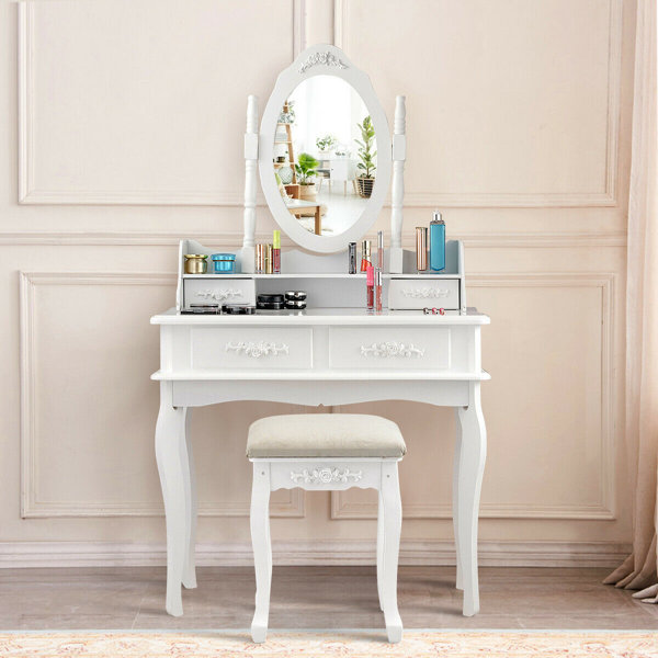 Charlton Home® Loughborough Vanity Set with Stool and Mirror & Reviews ...