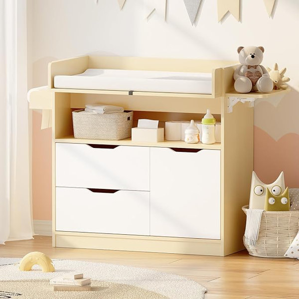 Ebern Designs Baby Changing Table Dresser, With 3 Drawers And 1 Storage ...
