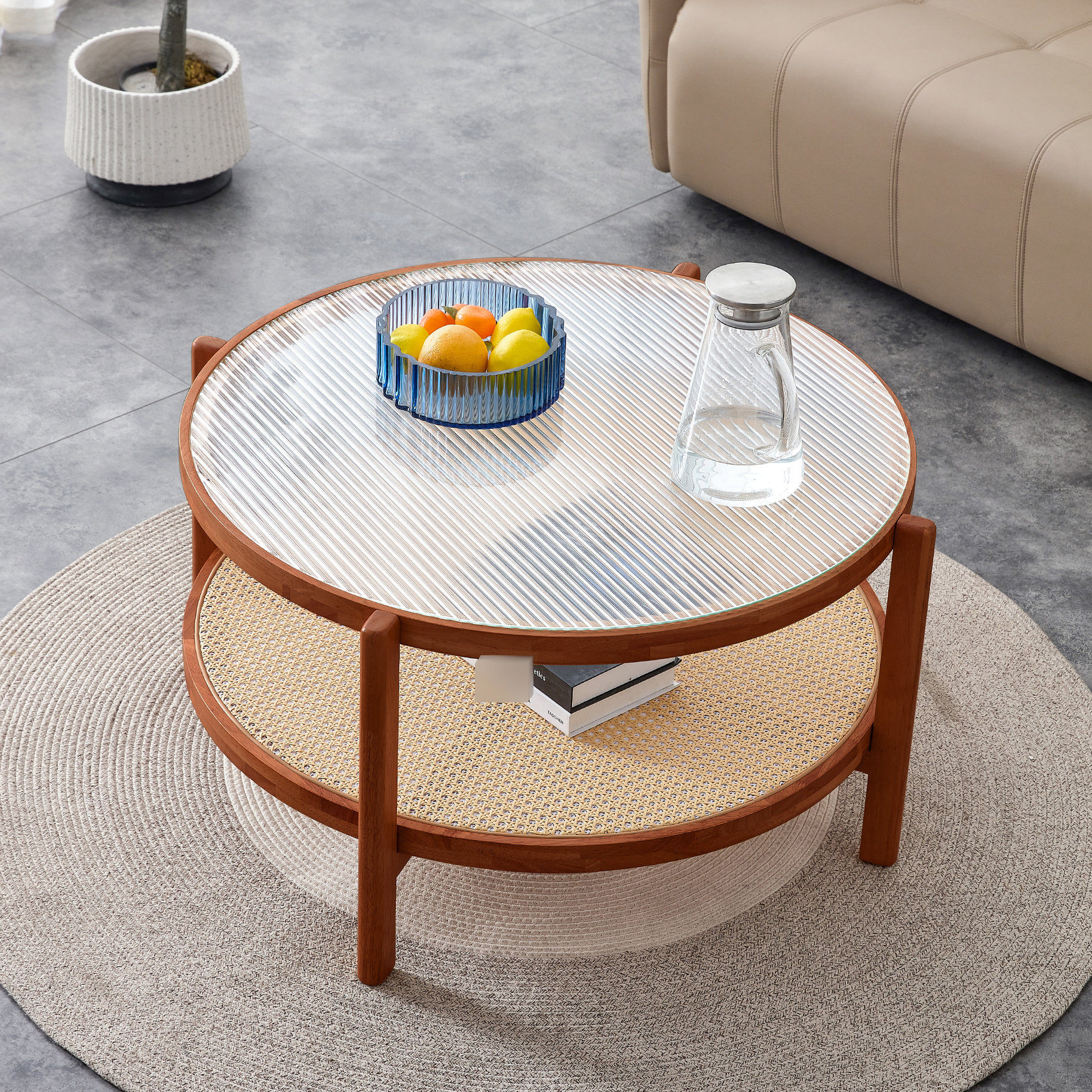 Latitude Run® Solid Wood Coffee Table With Crafted Glass And Pe Lower ...