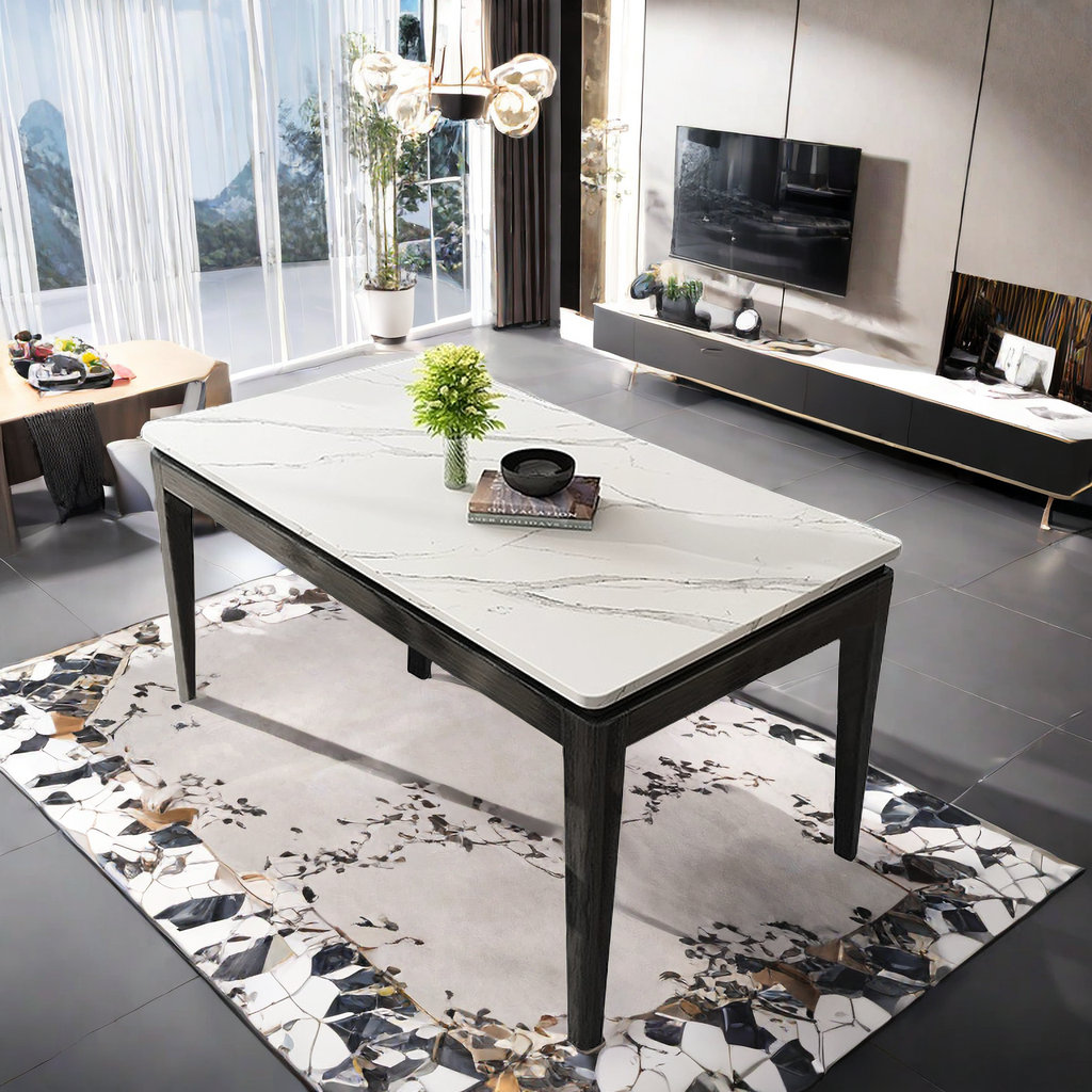 Corrigan Studio Beora Four Leg Rectangular Sintered Stone Dining Tables ...