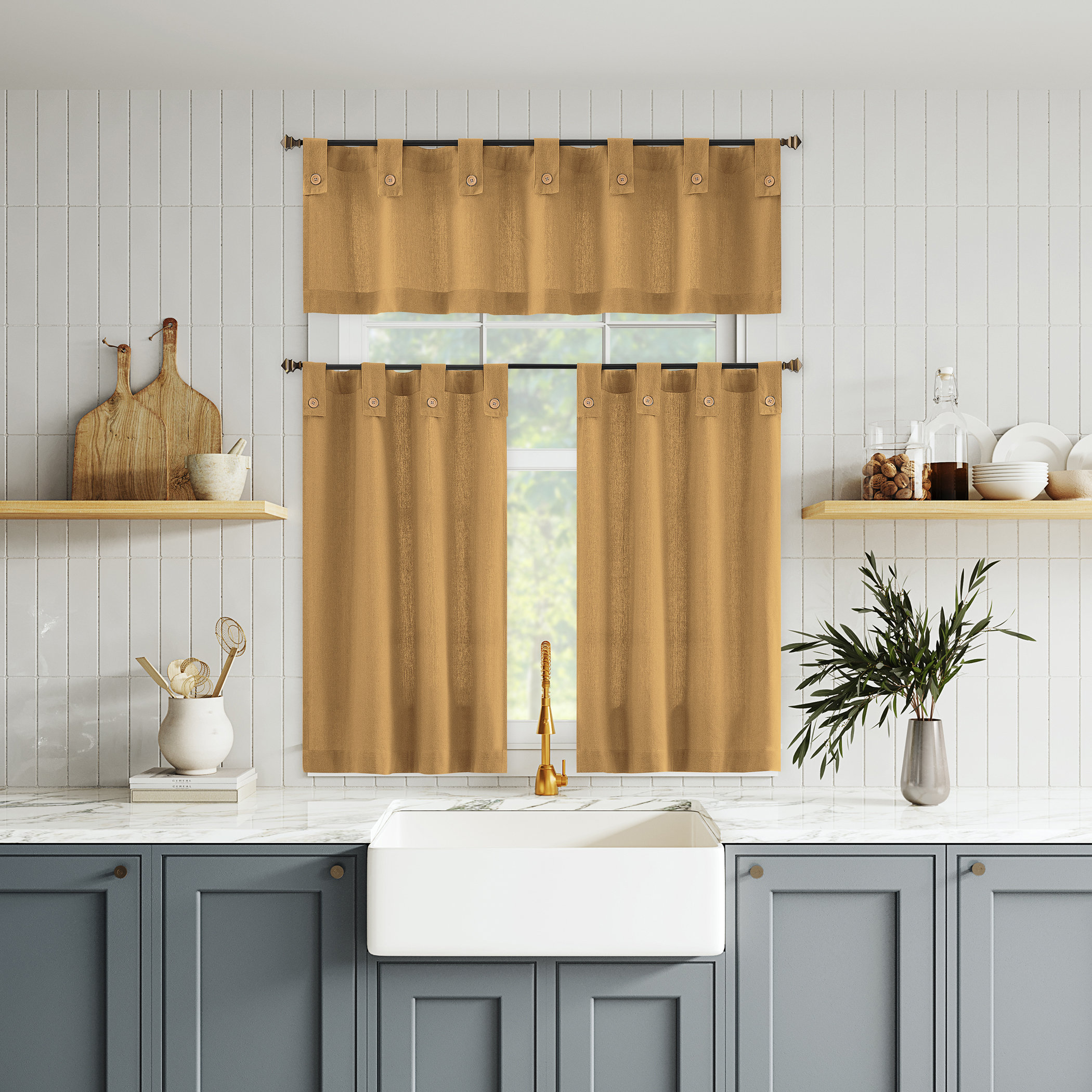 Ebern Designs Zaybree Cotton Blend Button Tab Top Cafe Curtain Valance ...