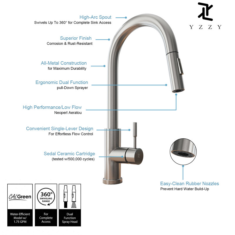 YZZY Pull Down Touch Kitchen Faucet & Reviews | Wayfair