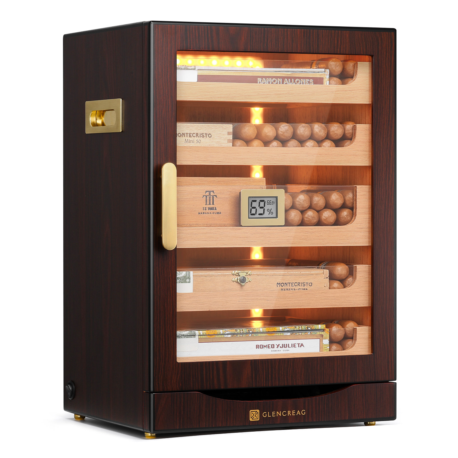 Glencreag Cigar Humidor Cabinet With Automatic Led Light, Extra Large ...