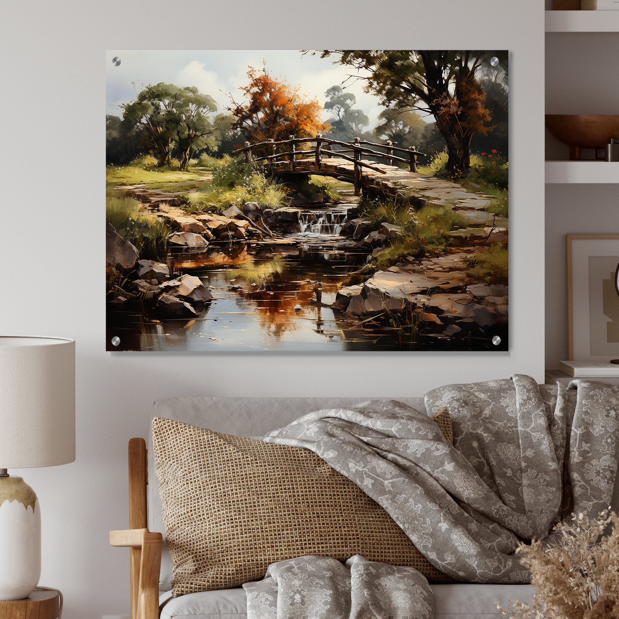 Design Art Green Bridge Rustic Charm An - Bridges Acrylic Wall Art ...