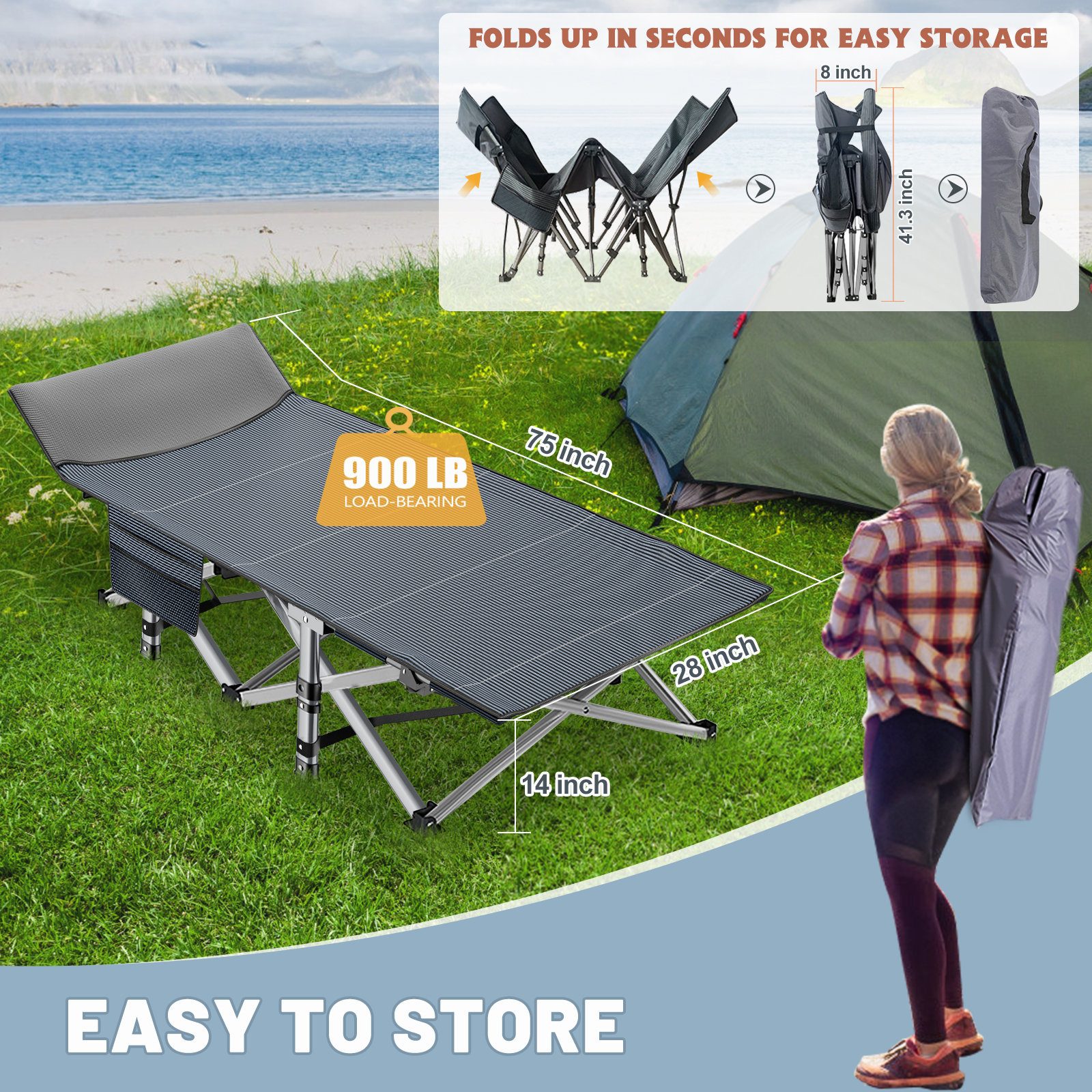 ShangQuan WuLiu Adults Folding Camping Cot,Oxford Folding Cot Portable ...