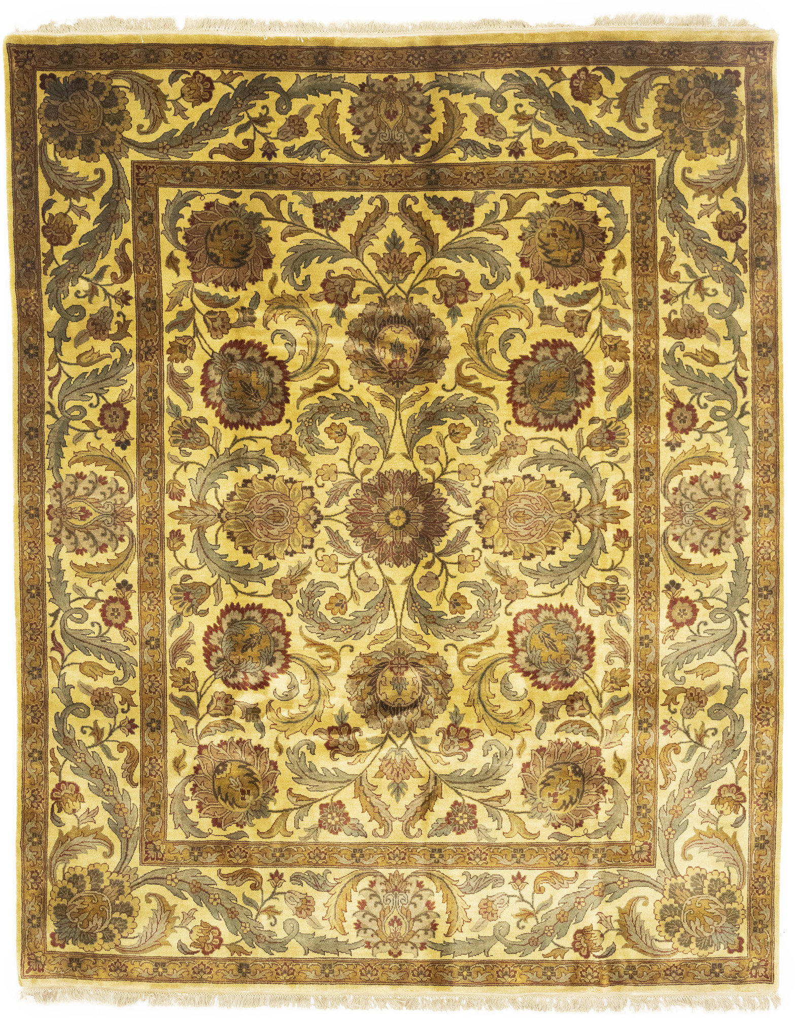ADMINRUGS Muted Golden Beige Floral Traditional 8X10 Handmade Agra ...