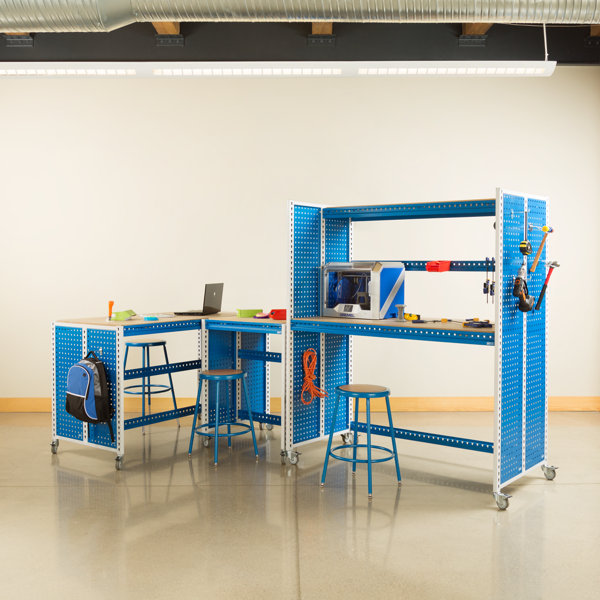 Learniture Creation Station Makerspace 60"W Adjustable Height Workbench ...