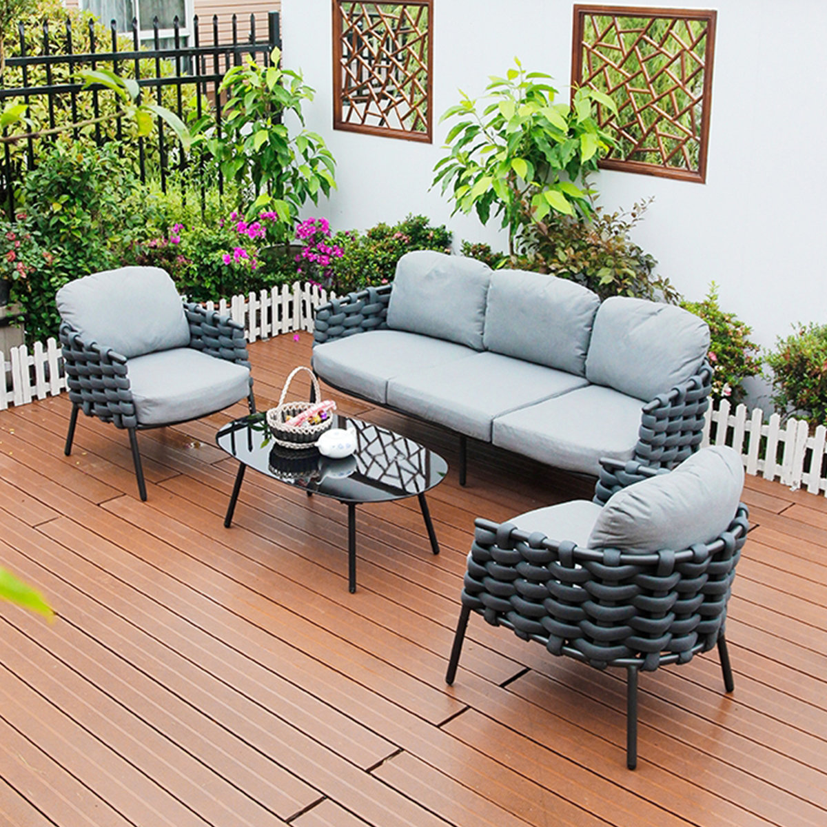 Elegance Furnishings Outdoor rope woven sofa waterproof shade | Wayfair