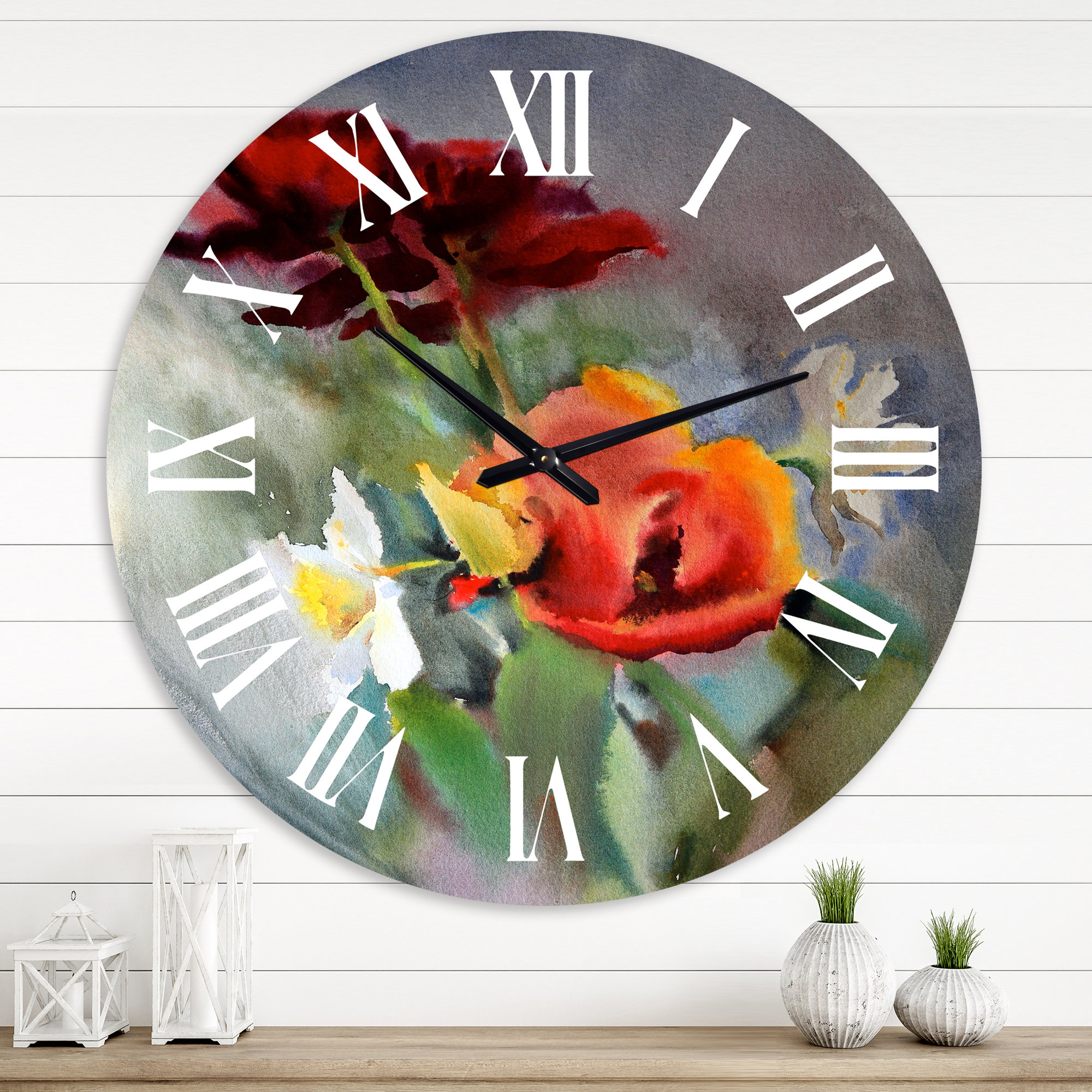 East Urban Home Blossoming VIbrant Wildflowers - Traditional wall clock ...