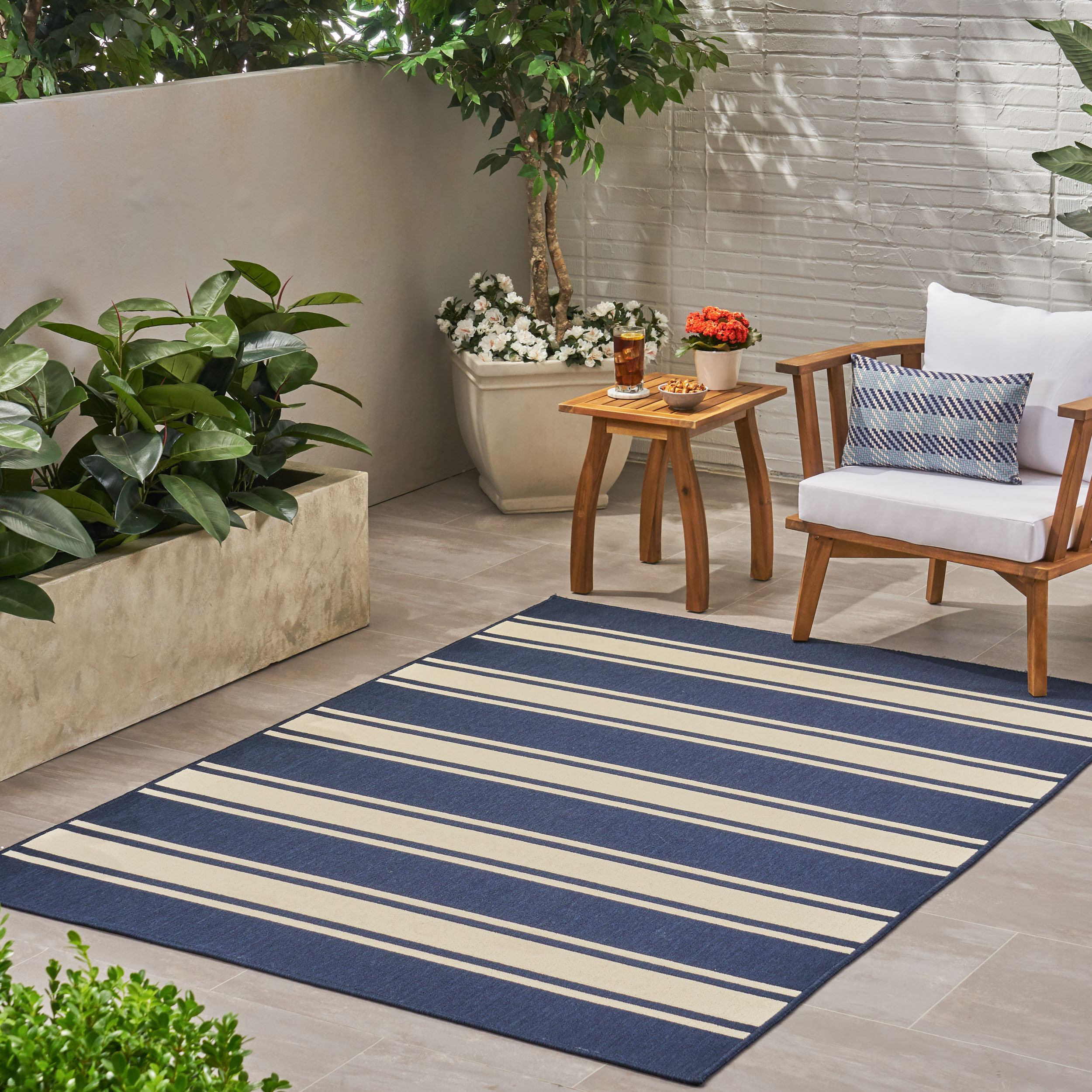 Breakwater Bay Nikhil Navy Stripe Area Rug & Reviews | Wayfair