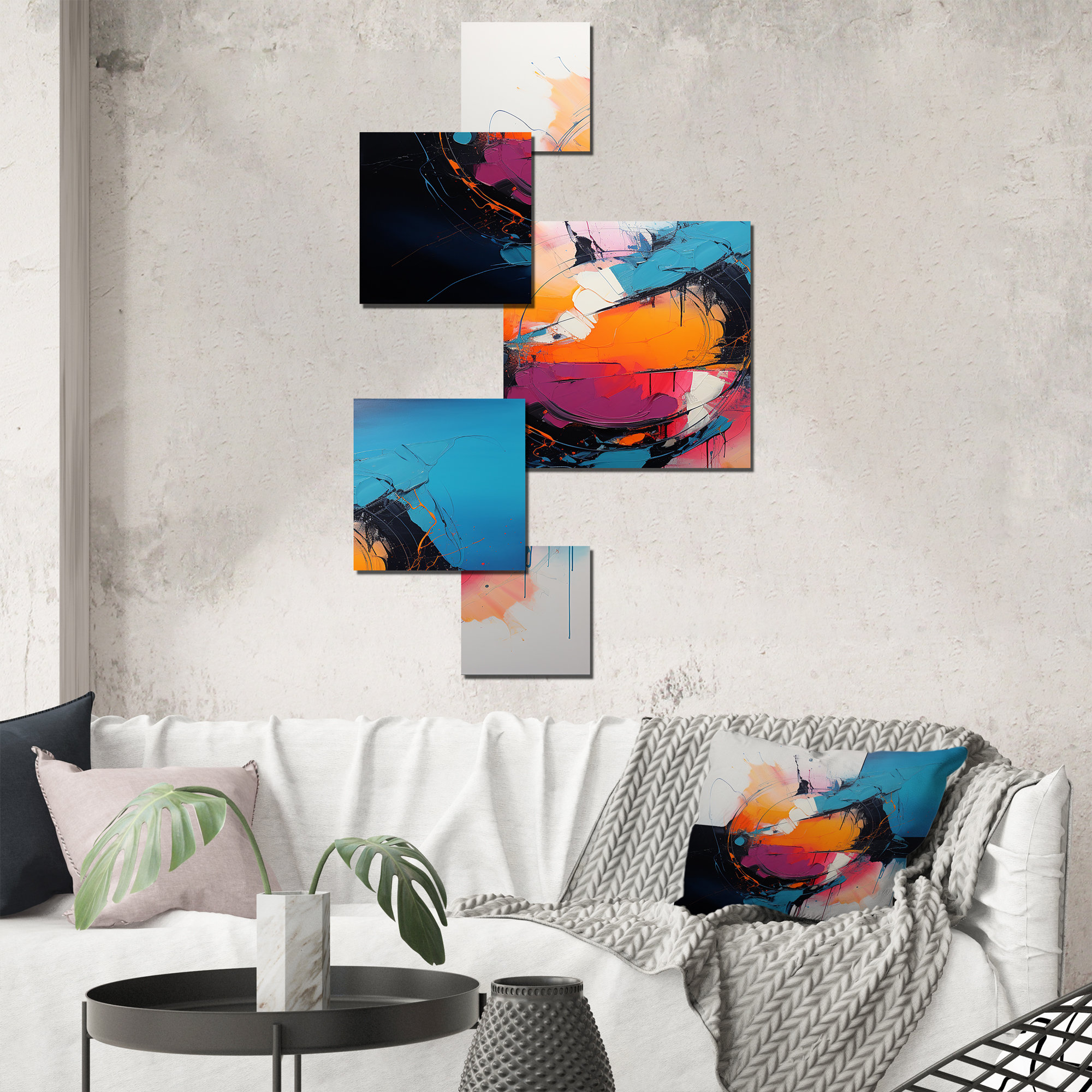 Ivy Bronx Blue And Pink Paint Ink Expression V - Fractal Square Wall ...