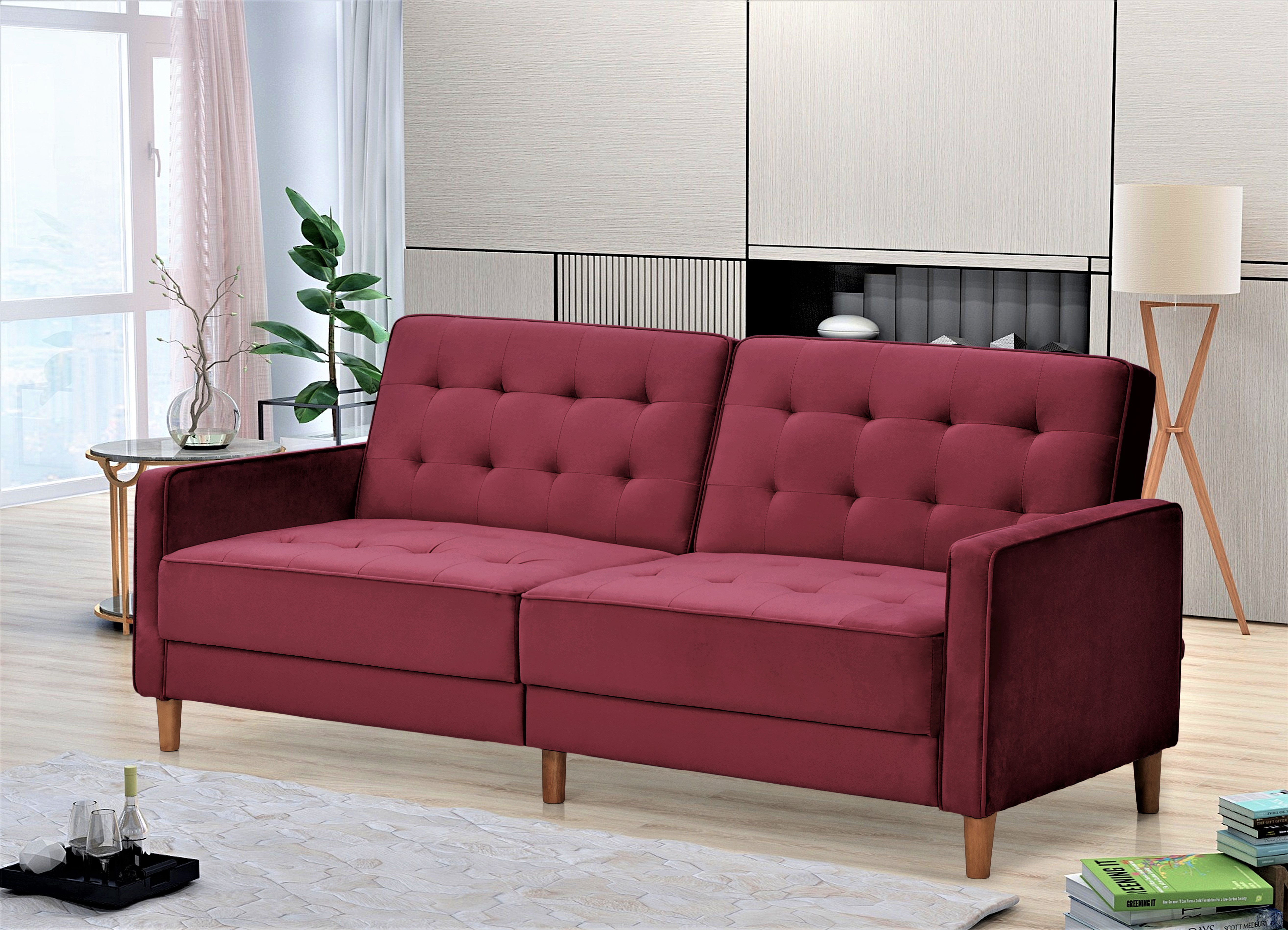 Everly Quinn Chauntelle Twin 80'' Wide Velvet Tufted Back Convertible ...