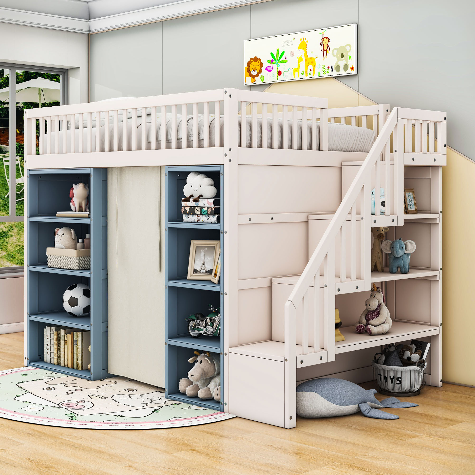 Harriet Bee Kalirose Full Size Loft Bed With Staircase, Storage ...
