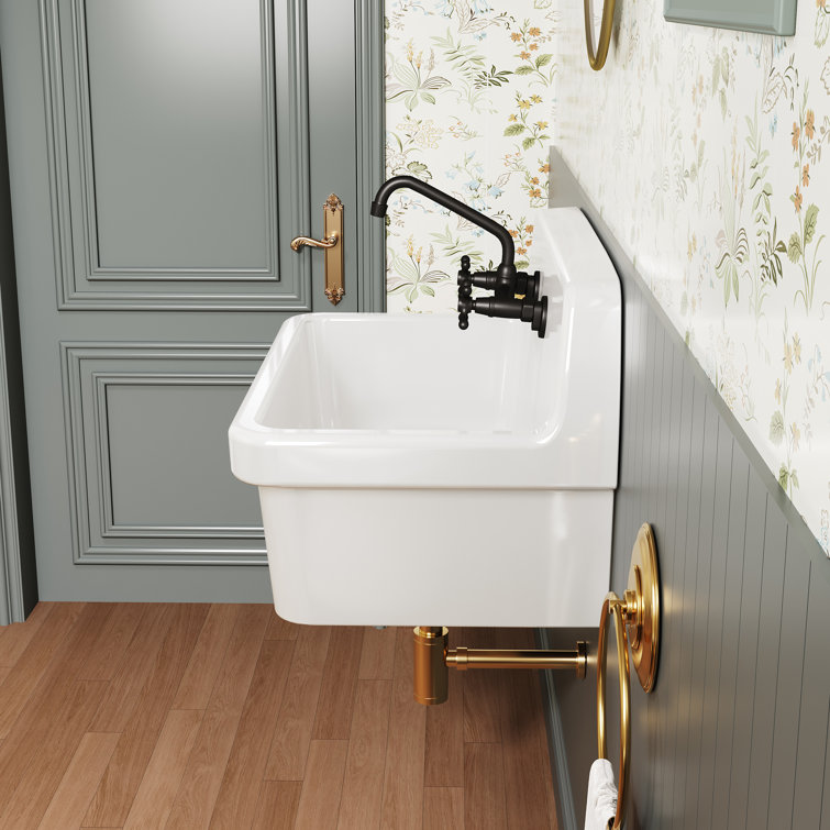 Ellai White Ceramic Utility Sink 30" Wall Mount Laundry Sink with 8 ...