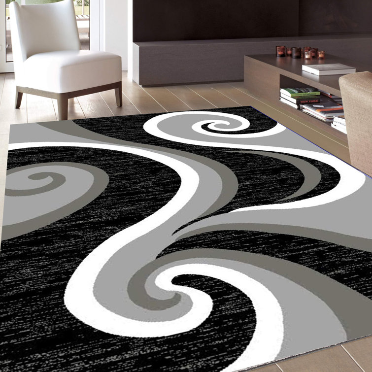 Orren Ellis Calista Abstract Gray/Black Area Rug & Reviews | Wayfair