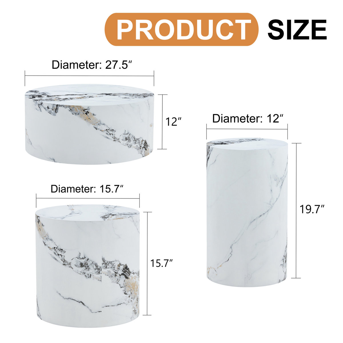 Ivy Bronx Modern Minimalist Set Of Three Cylinder Marble-Patterned MDF ...