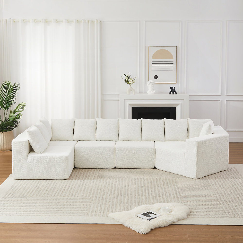Latitude Run® Extra-Large L-Shaped Deep-Seat Modular Sofa with Chenille ...