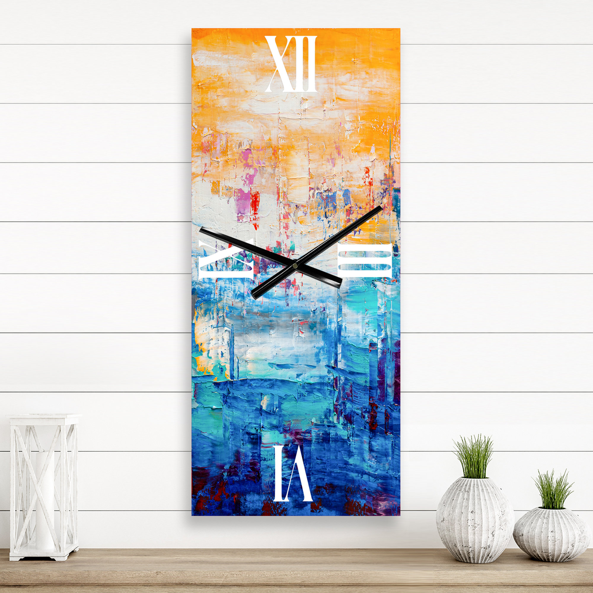 East Urban Home Orange Meets Blue Abstract - Modern Wall Clock | Wayfair