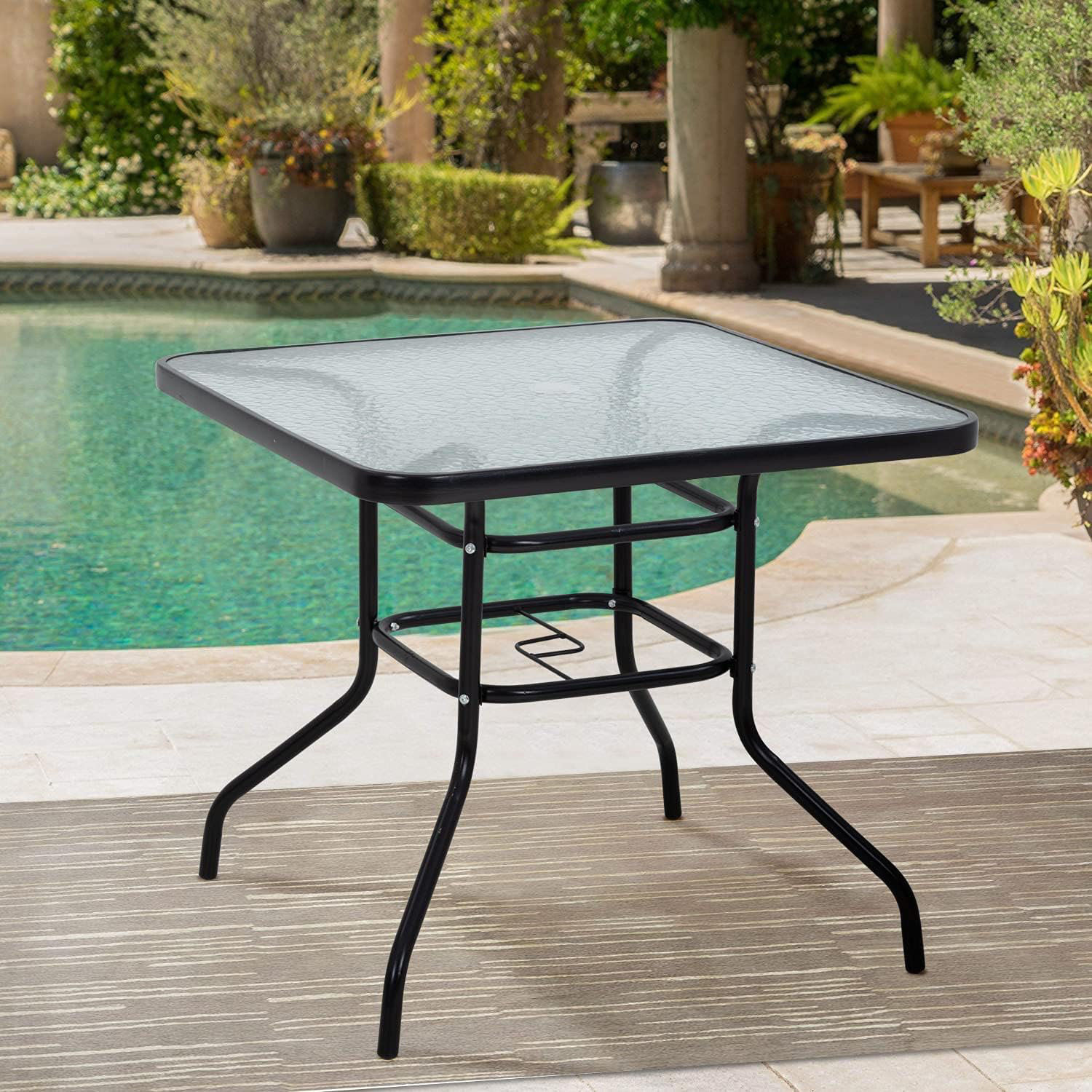 Lark Manor Outdoor Patio Table With Umbrella Hole, 32 Inches Tempered ...