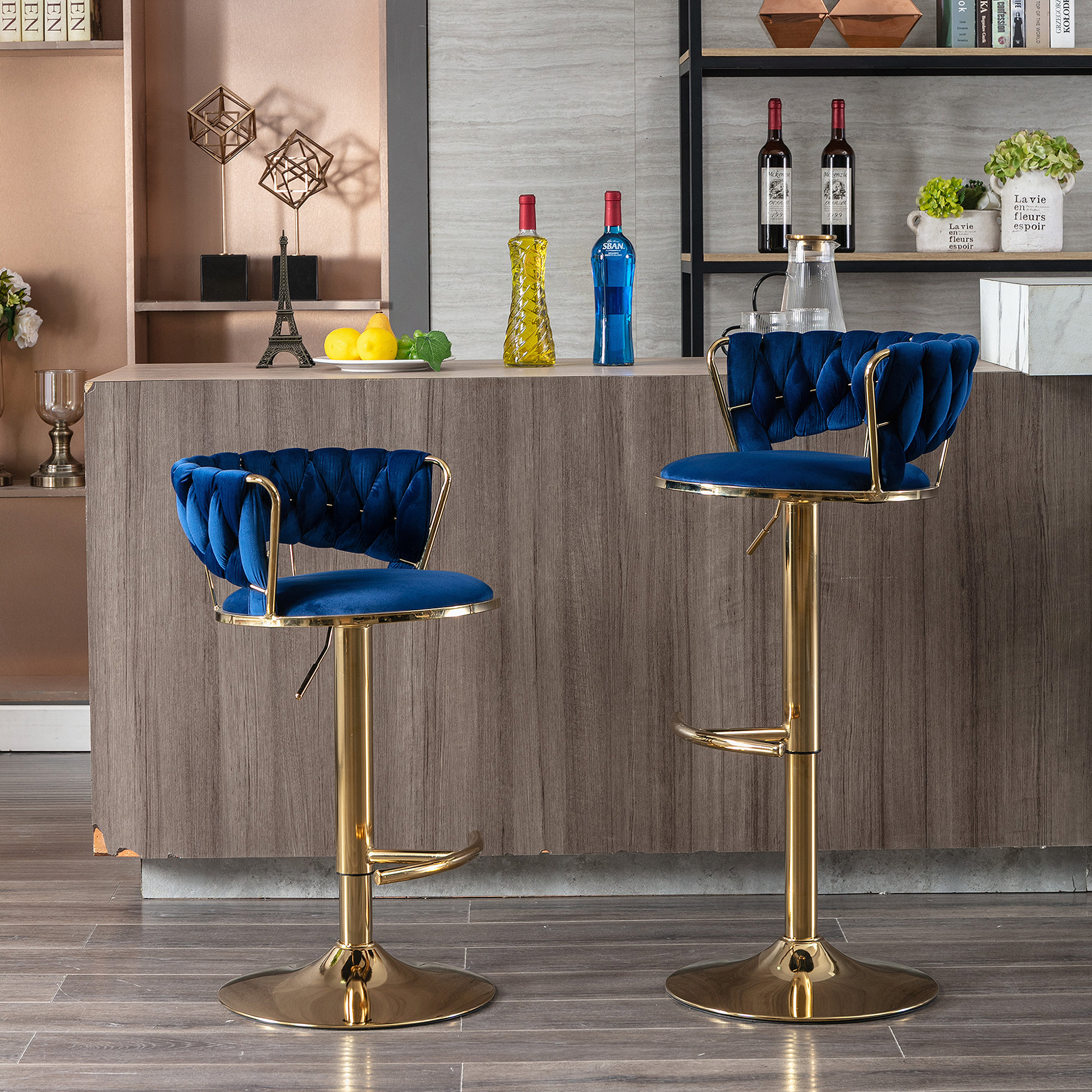 Latitude Run® Bar Stools,with Chrome Footrest and Base Swivel Height ...