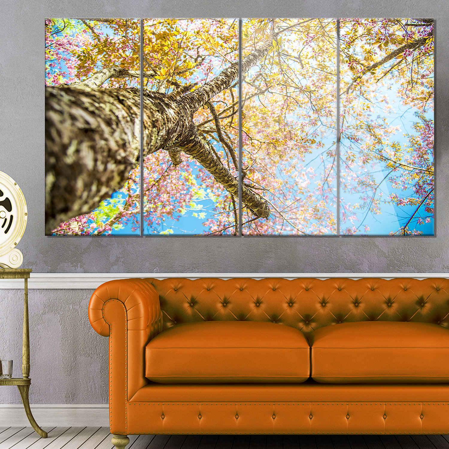 Design Art 'Under Branch of Yellow Cherry Tree' 4 Piece Photographic ...