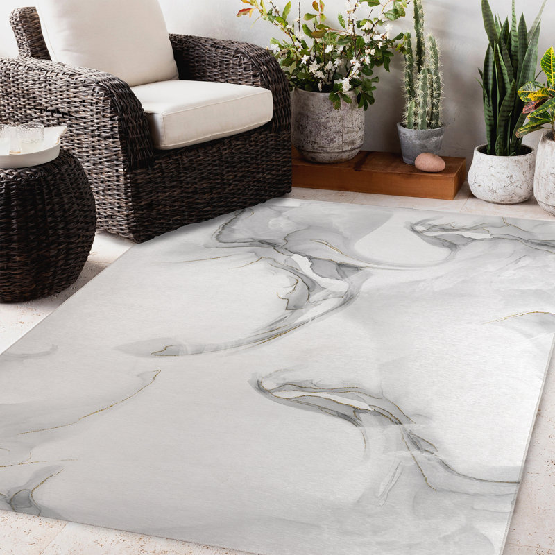 Wrought Studio™ Lindisfarne Abstract White/Gray Indoor / Outdoor Area ...