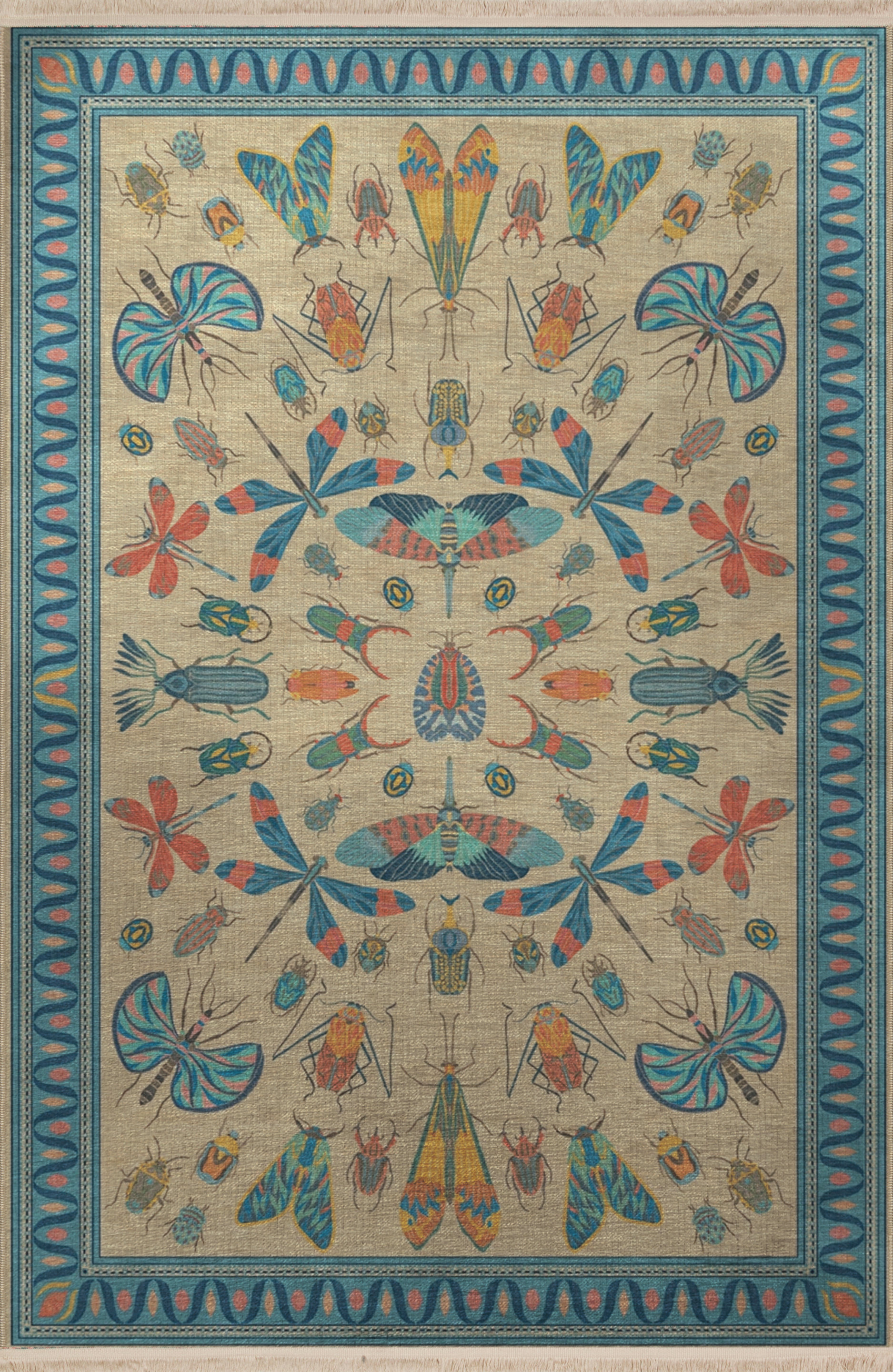 Bungalow Rose Blue Beige Themed Dragonfly and Butterfly Patterned ...