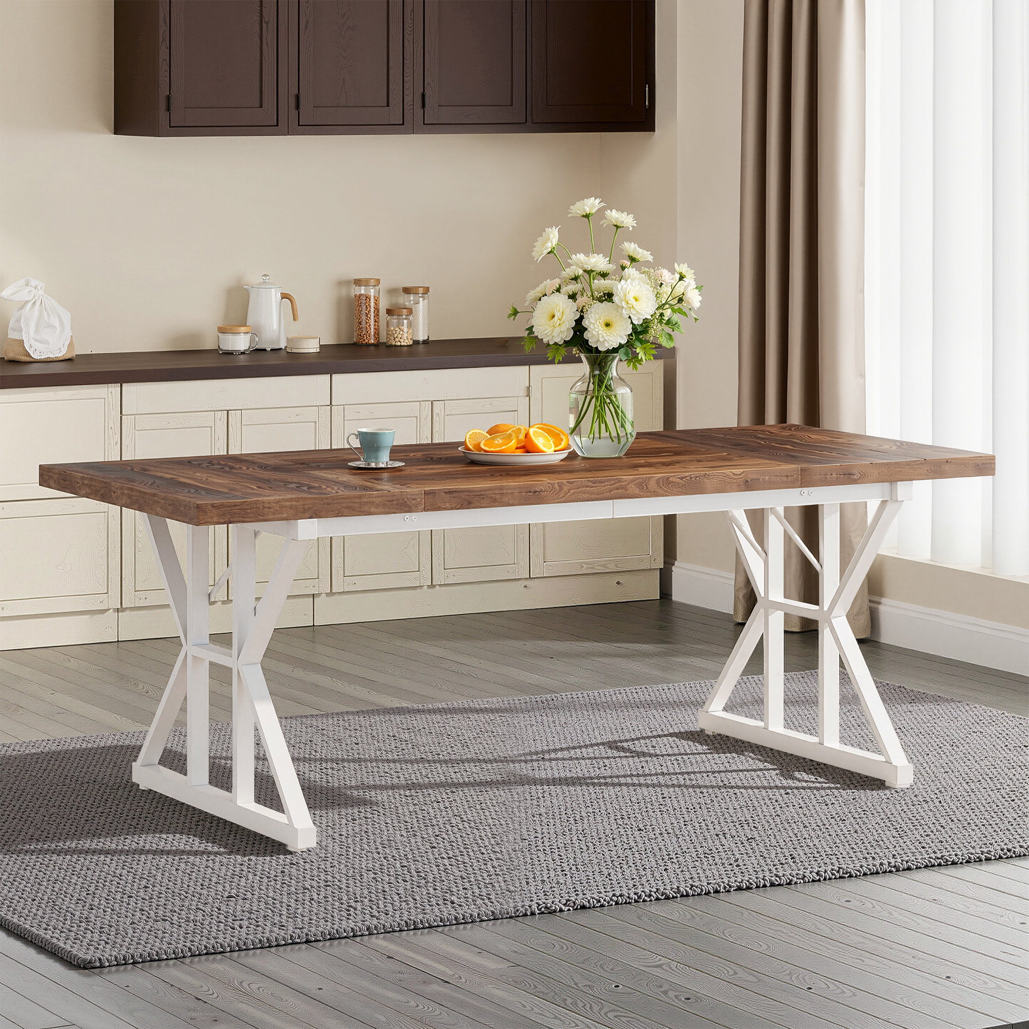 Williston Forge Farmhouse Dining Table-Vintage Top Trestle Base Rustic Dining for 6 People | Wayfair