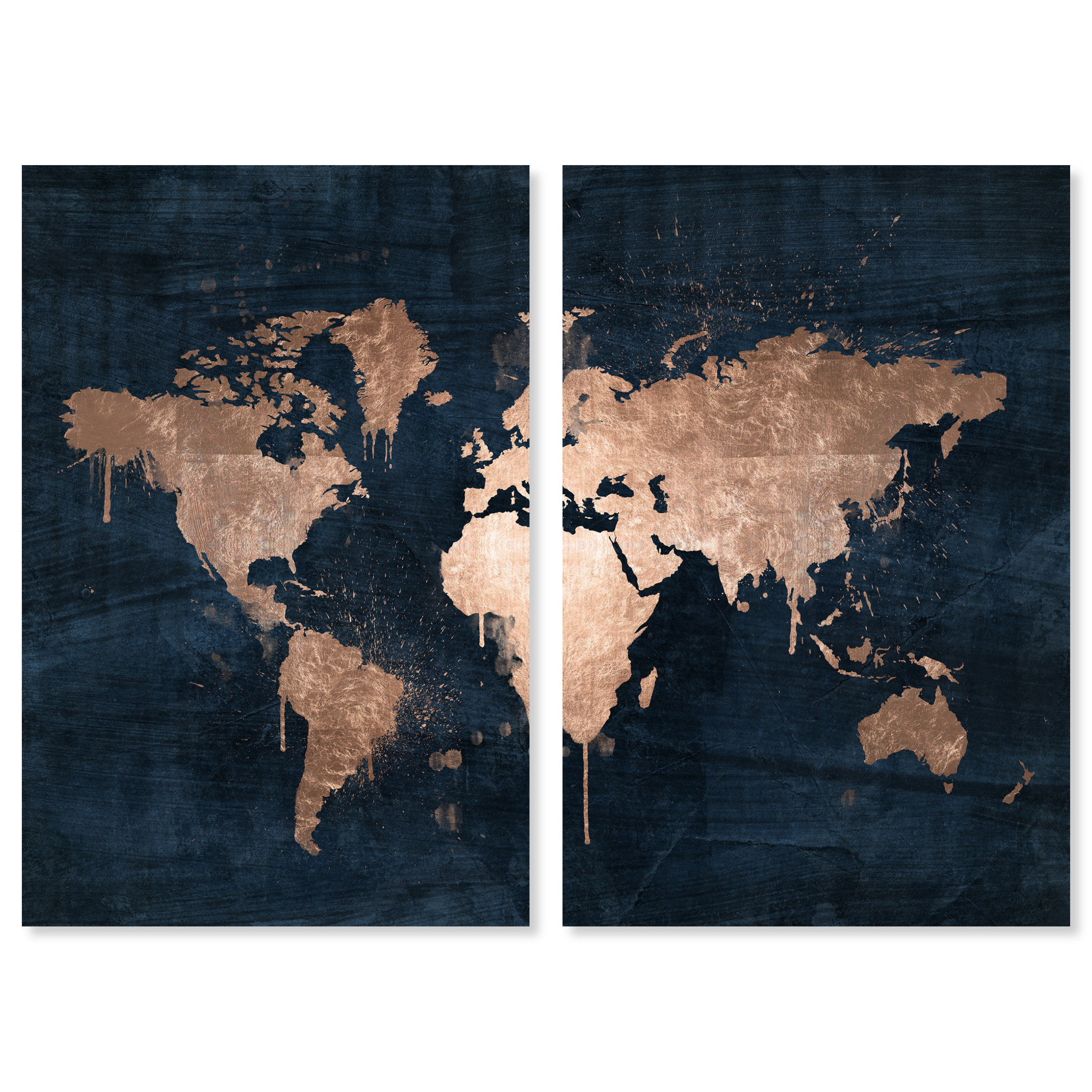 Oliver Gal Metallic World Map Modern Bronze Canvas Graphic Art for ...