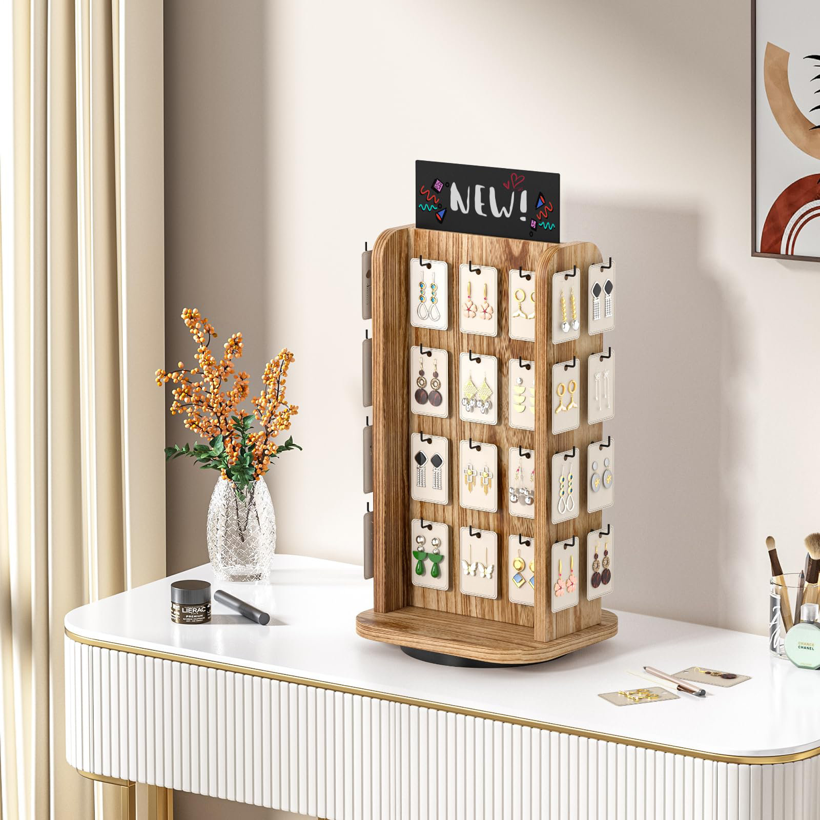 Rebrilliant 360° Rotating Jewelry Display Stand - Carbonized Brown Wood ...