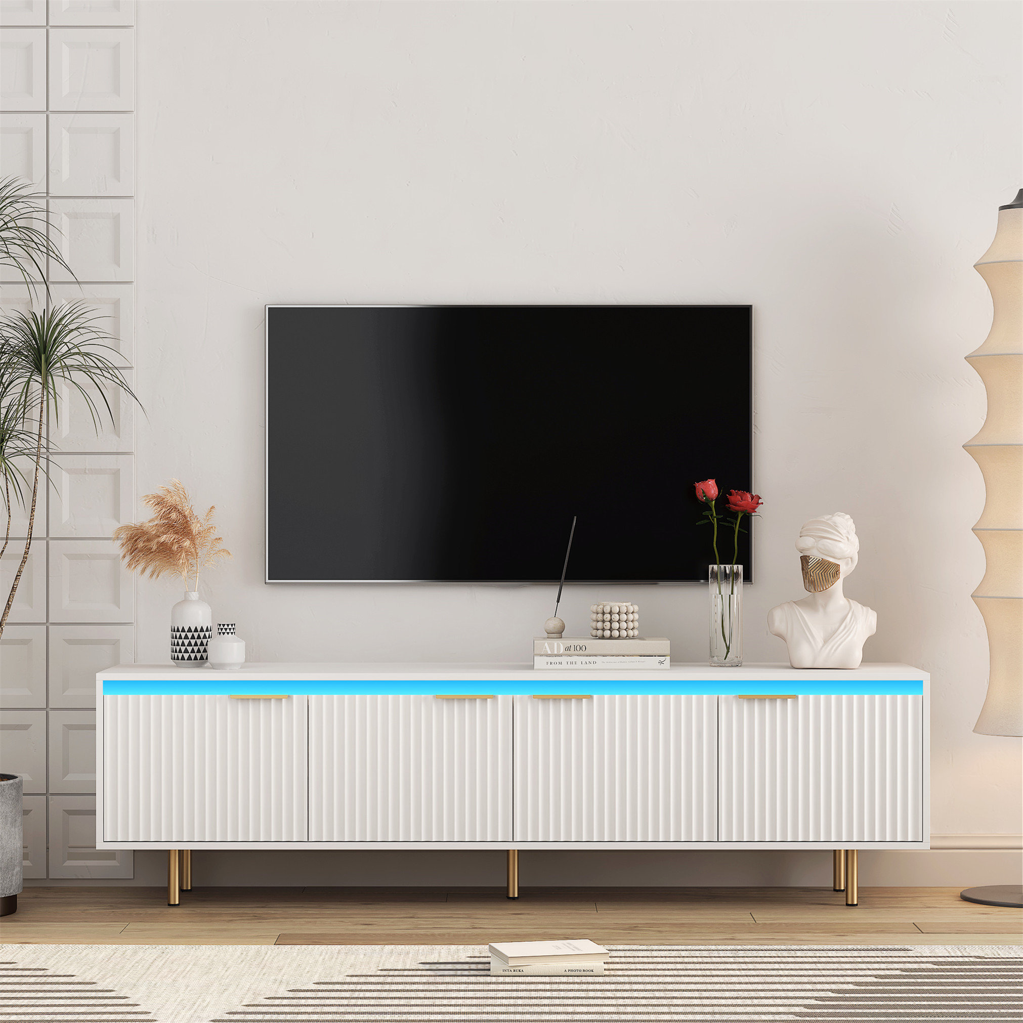 Ivy Bronx Modern LED TV Stand for 80 Inch TV, Entertainment Center with ...