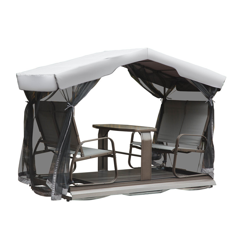 Domi Louvered 4-Seat Outdoor Aluminum Glider Benches With Canopy ...