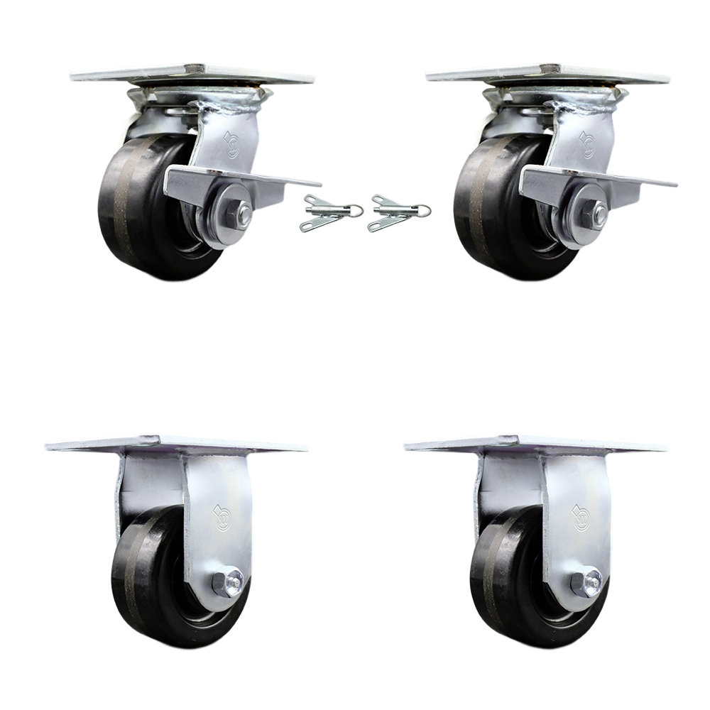 Service Caster 4 Piece Phenolic Caster Set 2 Brakes/Swivel Locks and 2 ...