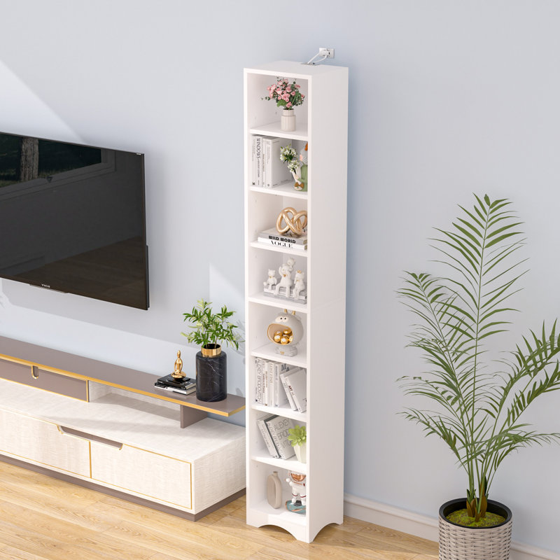 Ebern Designs Melgarejo 71 Inches Tall Narrow Bookcase, 8-Tier Wood ...