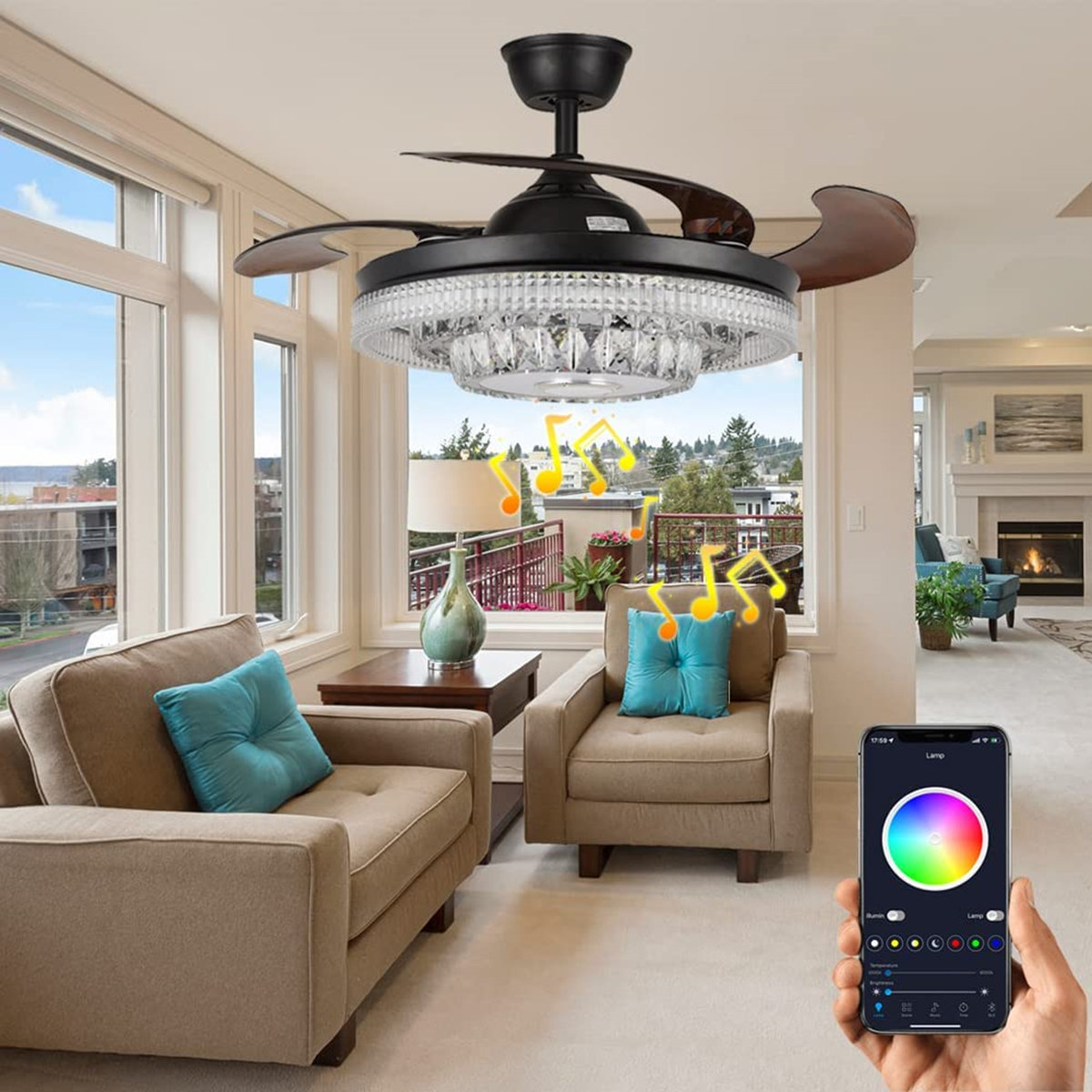 Mercer41 42" Dayrin 4- Blade LED Smart Bluetooth Crystal Celling Fan ...