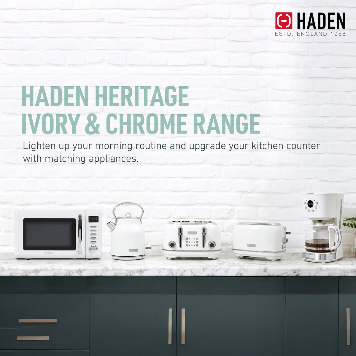 HADEN Heritage Ivory & Chrome Bundle with 2-Slice Toaster and Electric ...