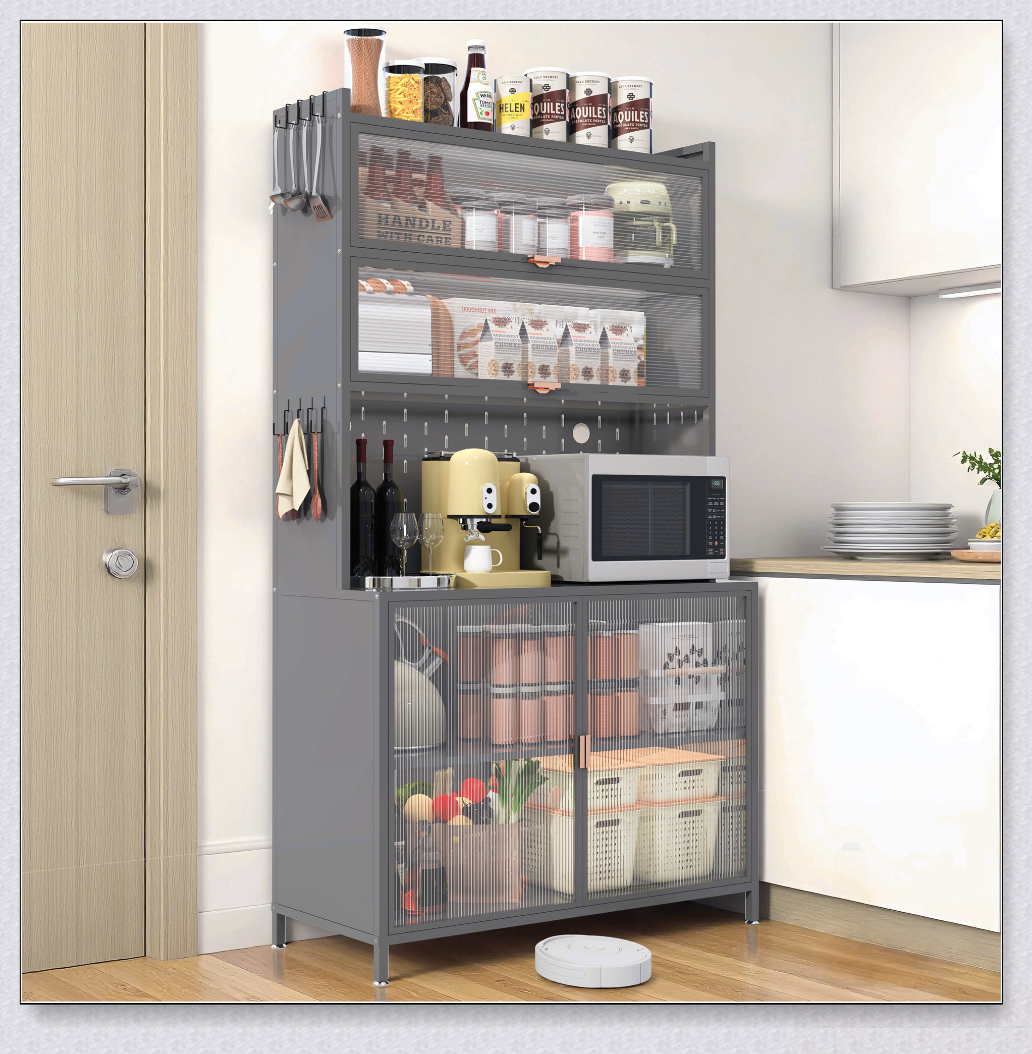 Mercer41 Kitchen Pantry Cabinet With 6 Adjustable Shelves, Flip Door ...