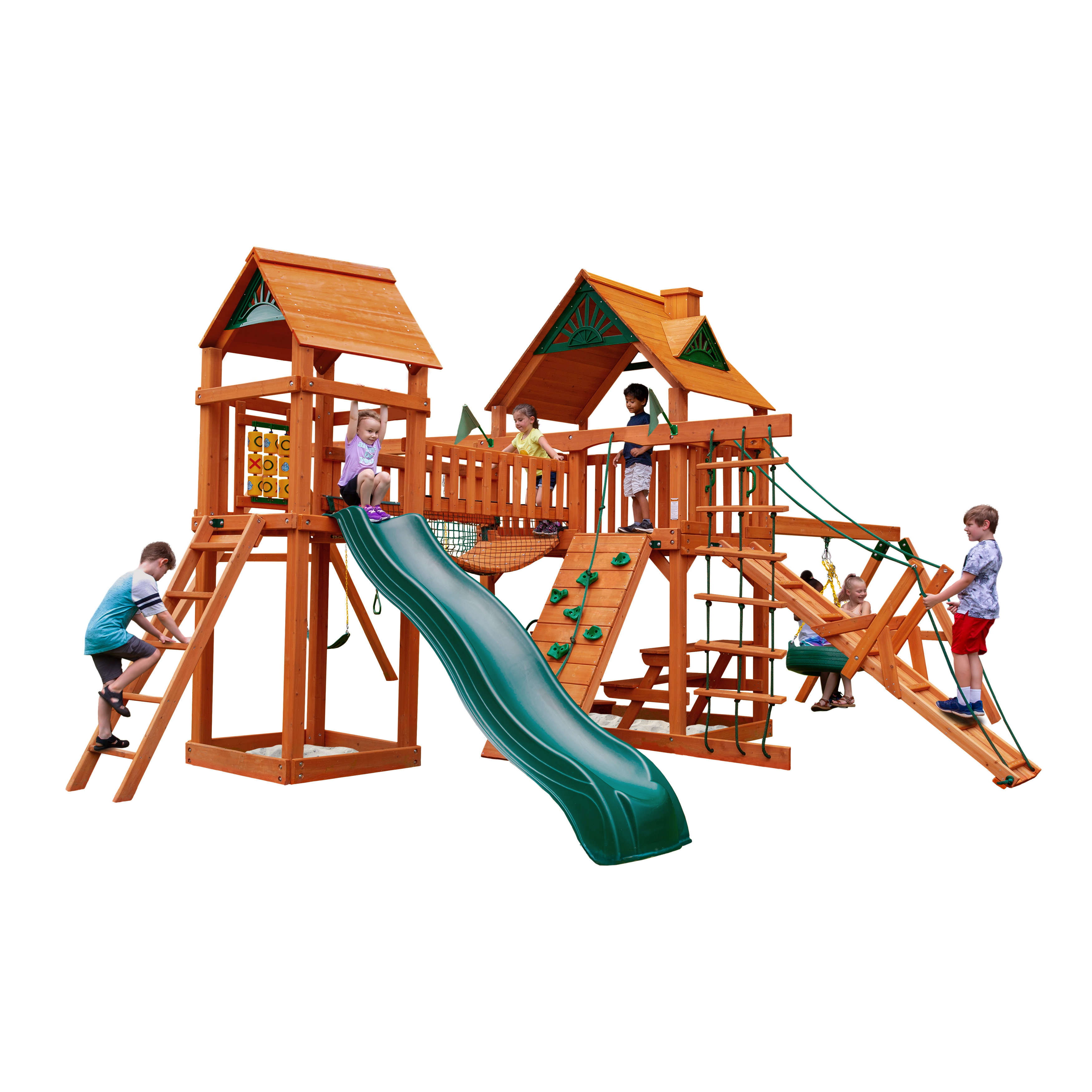 Gorilla Playsets Pioneer Peak Swing Set with Clatter Bridge and Tire ...