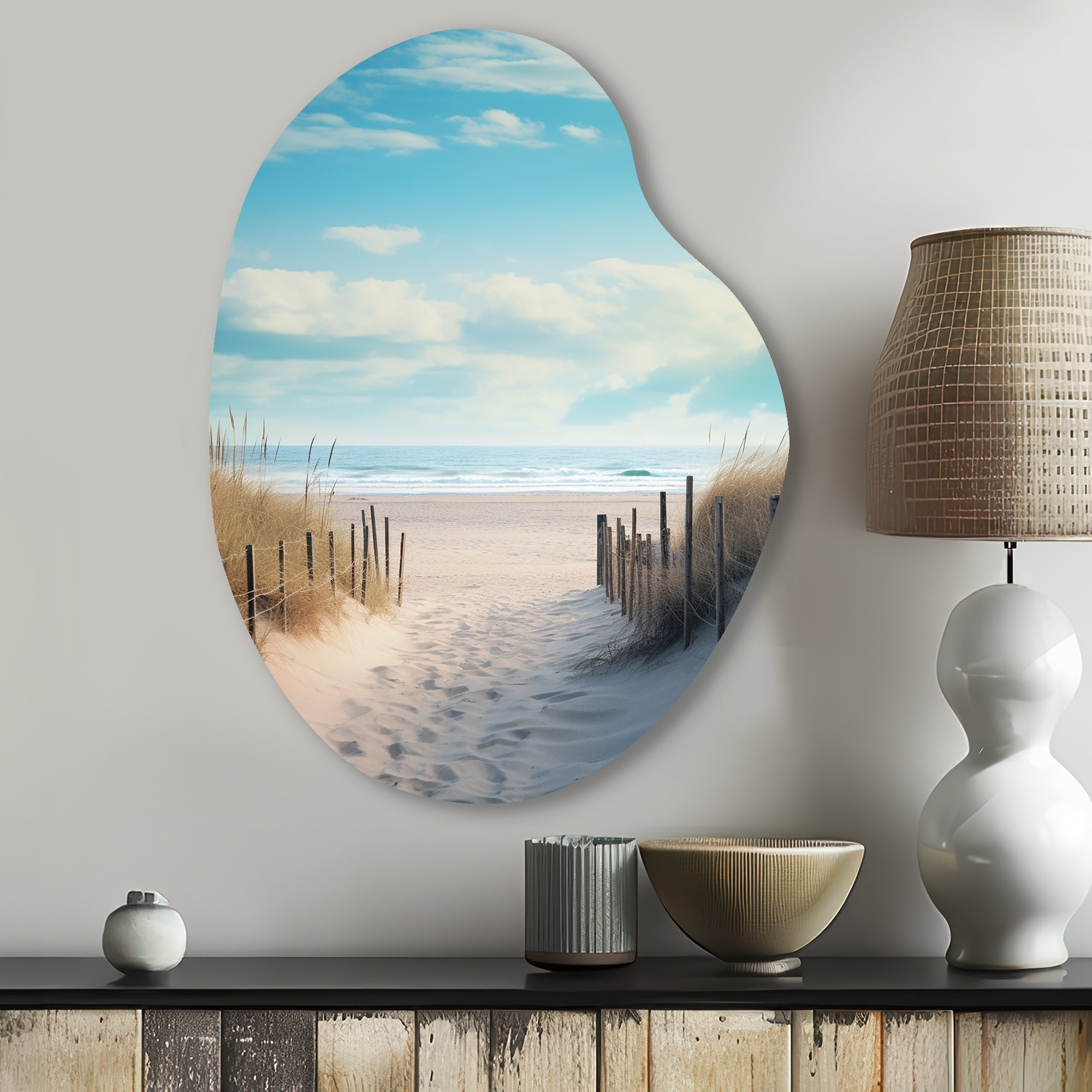 Design Art Path To The Beach III - Coastal Beach Sand Pear Shape Metal ...