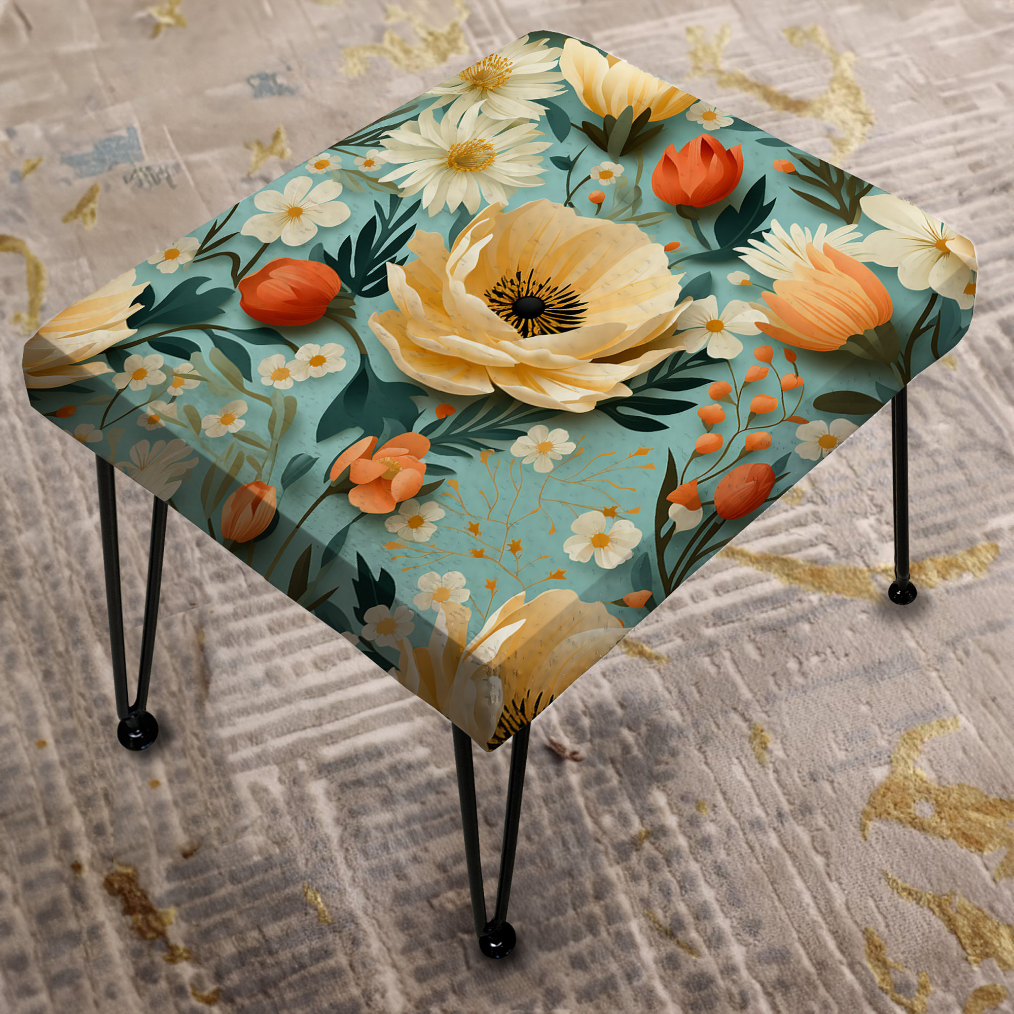 Design Art Beige Poupart Funky Floral Serenade - Floral Rectangle ...