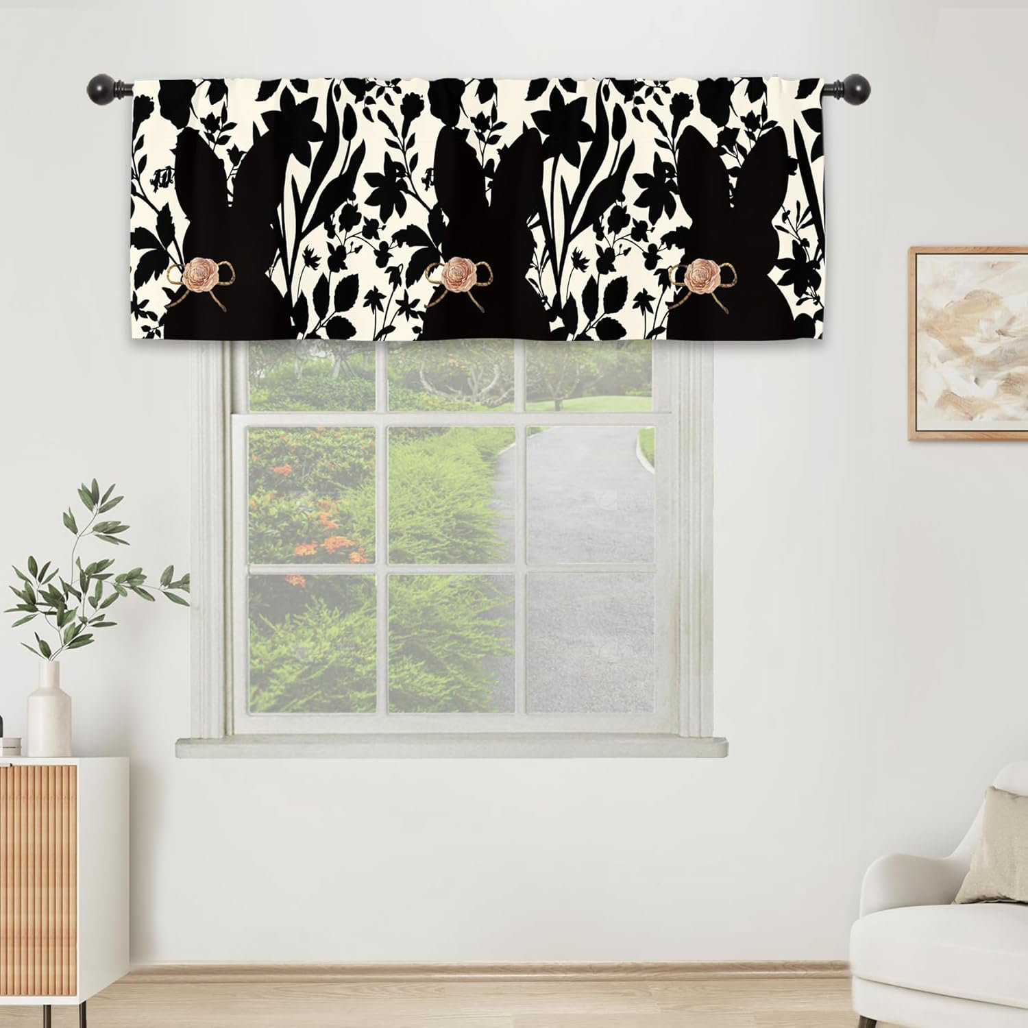 RAPTIZ Happy Easter Rabbit Bunny Kitchen Curtain Valance 54W X 18L Inch ...