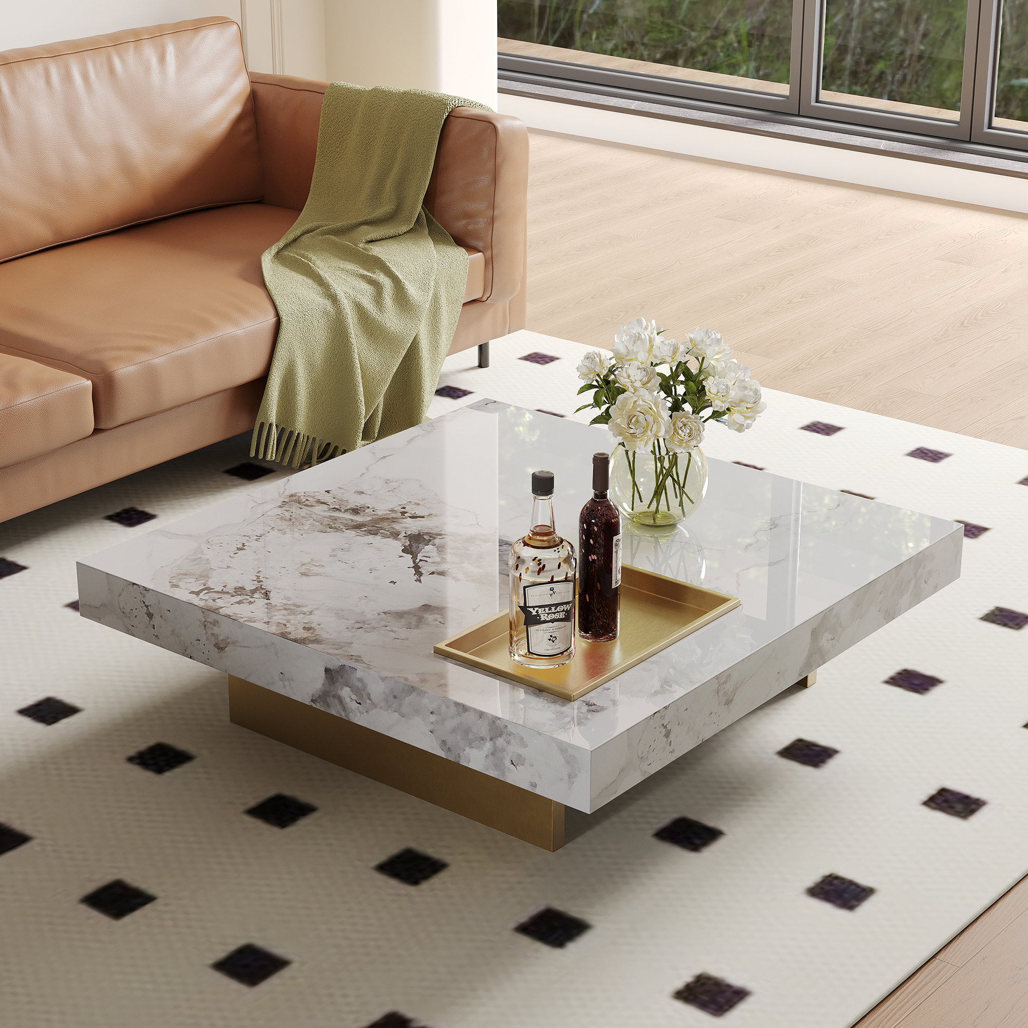 Everly Quinn 42'' Modern Square Coffee Table, Luxurious Marble Coffee ...