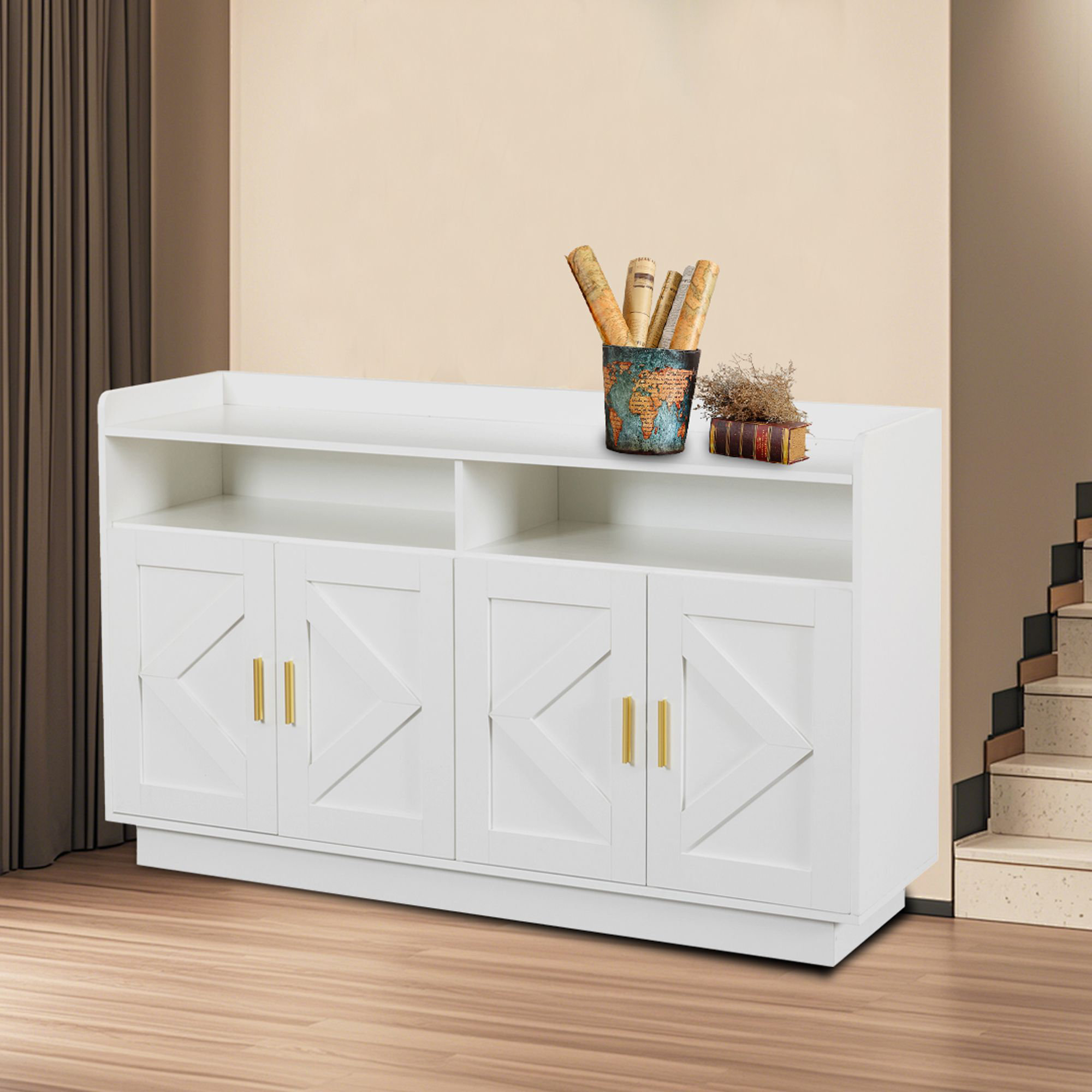 Ophelia & Co. Rustic Farmhouse sideboards and buffets sideboard cabinet With shelves and wire ...