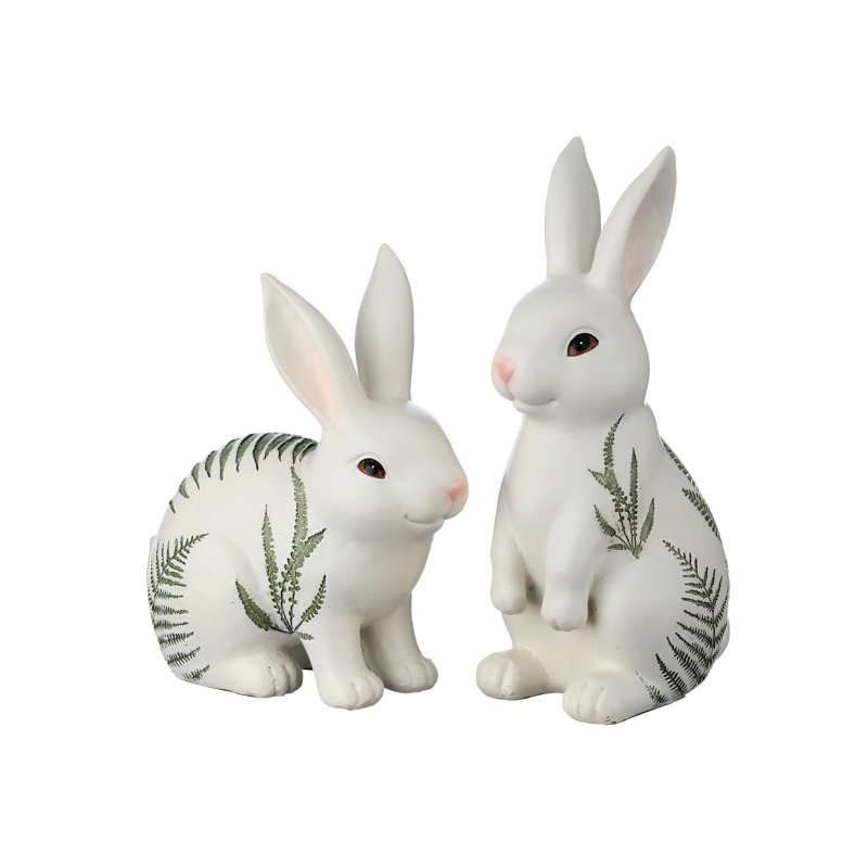 The Holiday Aisle® 6-7" Resin Wild Fern Leaf Bunny | Wayfair
