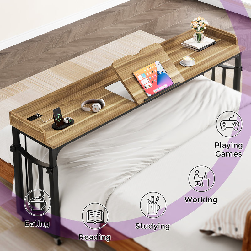 17 Stories 70.86'' W Adjustable Overbed Table With Power Station ...