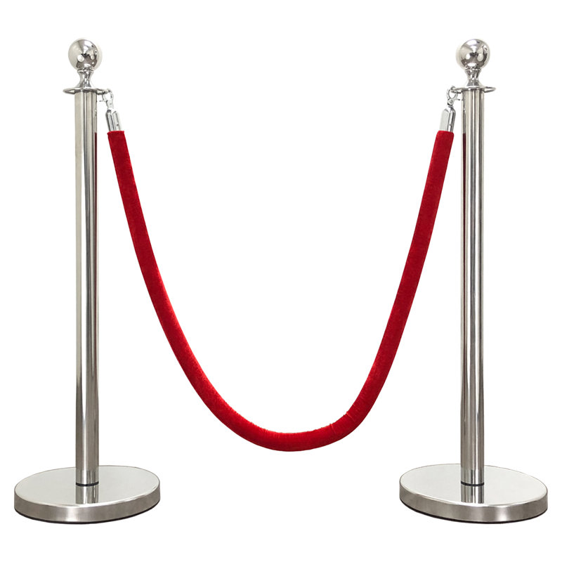 VIP Crowd Control Rope Stanchion (2 Mirror Crown Top/Flat Base + 6' Red ...