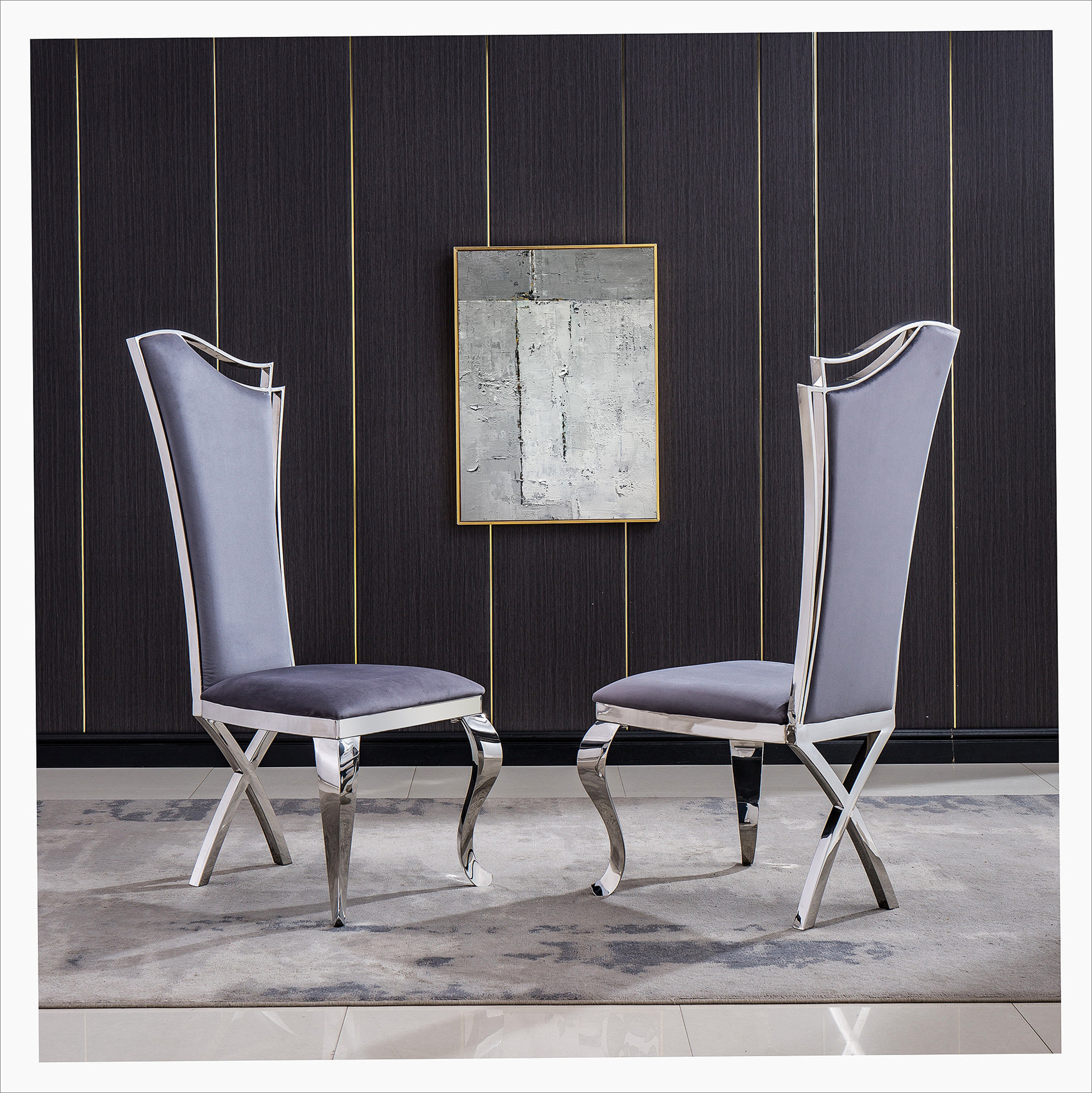Rosdorf Park Velvet Unique Design Backrest Dining Chair with Stainless ...